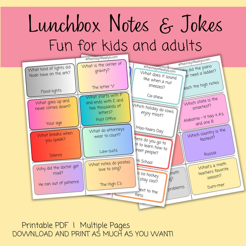 Printable Lunchbox Notes Jokes for Kids, Back to School, Encouragement ...