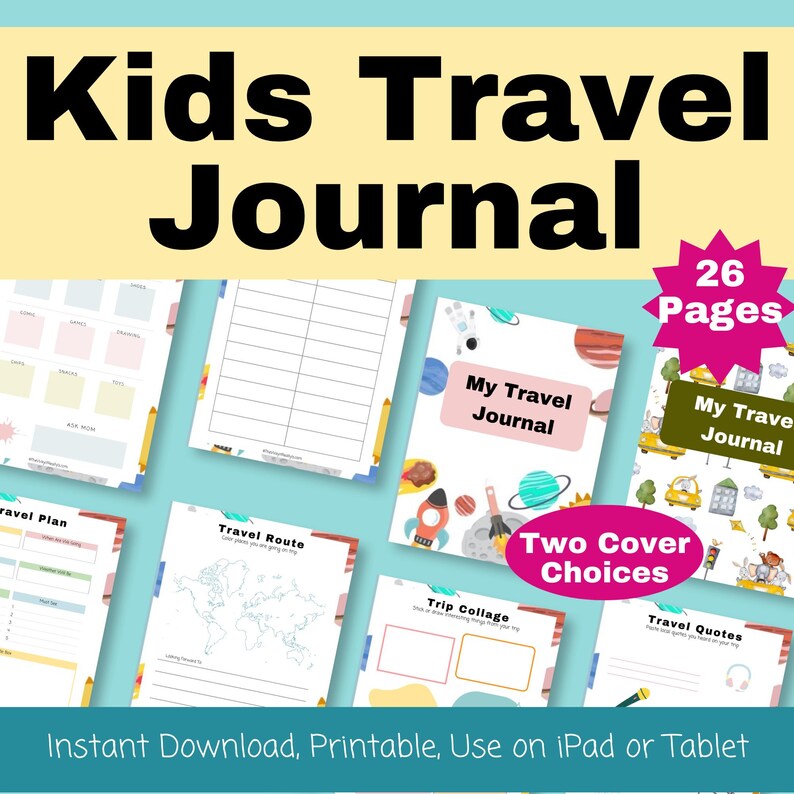Kids Travel Journal: Printable Memory Book, Vacation Activity (PDF ...