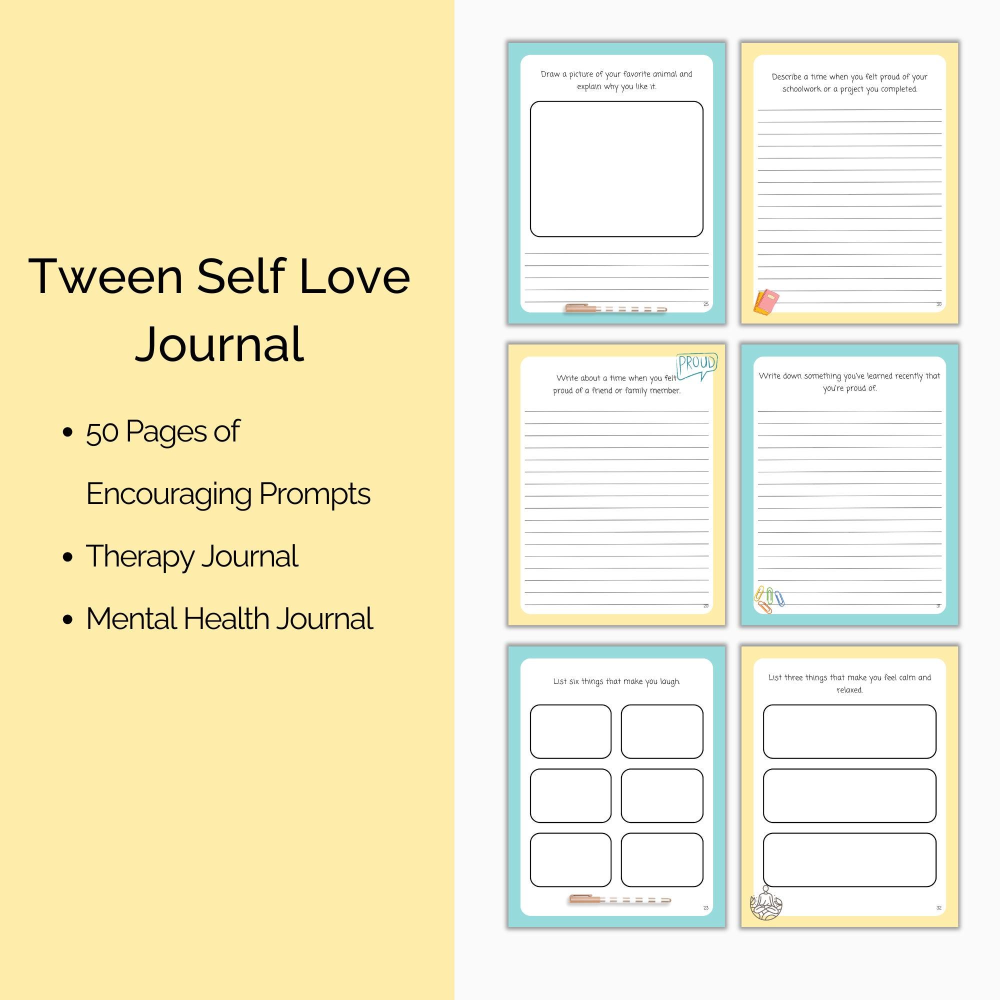 Tween Self Care Journal, Mental Health Journal for Tweens, Self Esteem ...