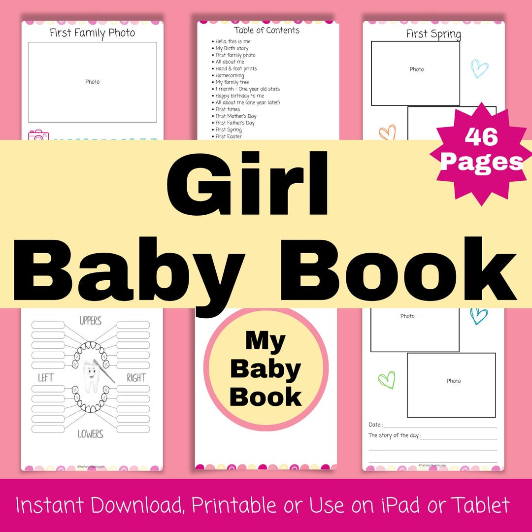 Baby Book Girl, Girl Baby Book, Baby Memory Book, Printable Girl Baby ...