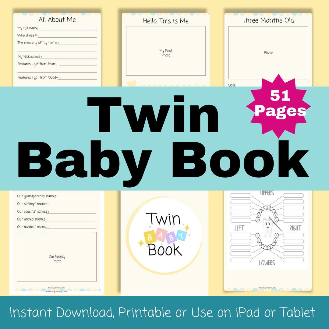 Twin Baby Book, Twin Babies Memory Book, Baby Book for Twins, Printable ...