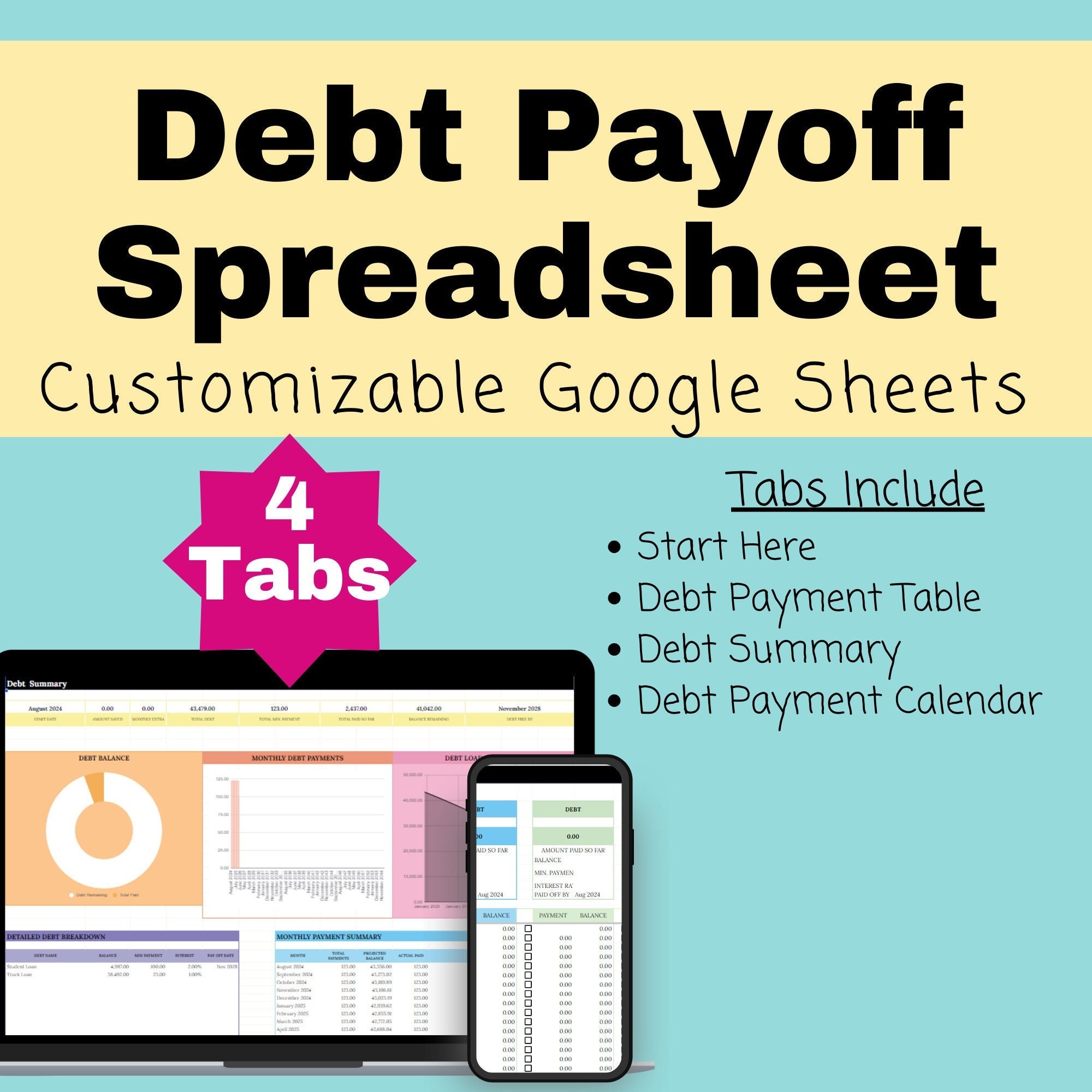 Debt Payoff Spreadsheet, Debt Payoff Tracker, Debt Payoff Google Sheet ...
