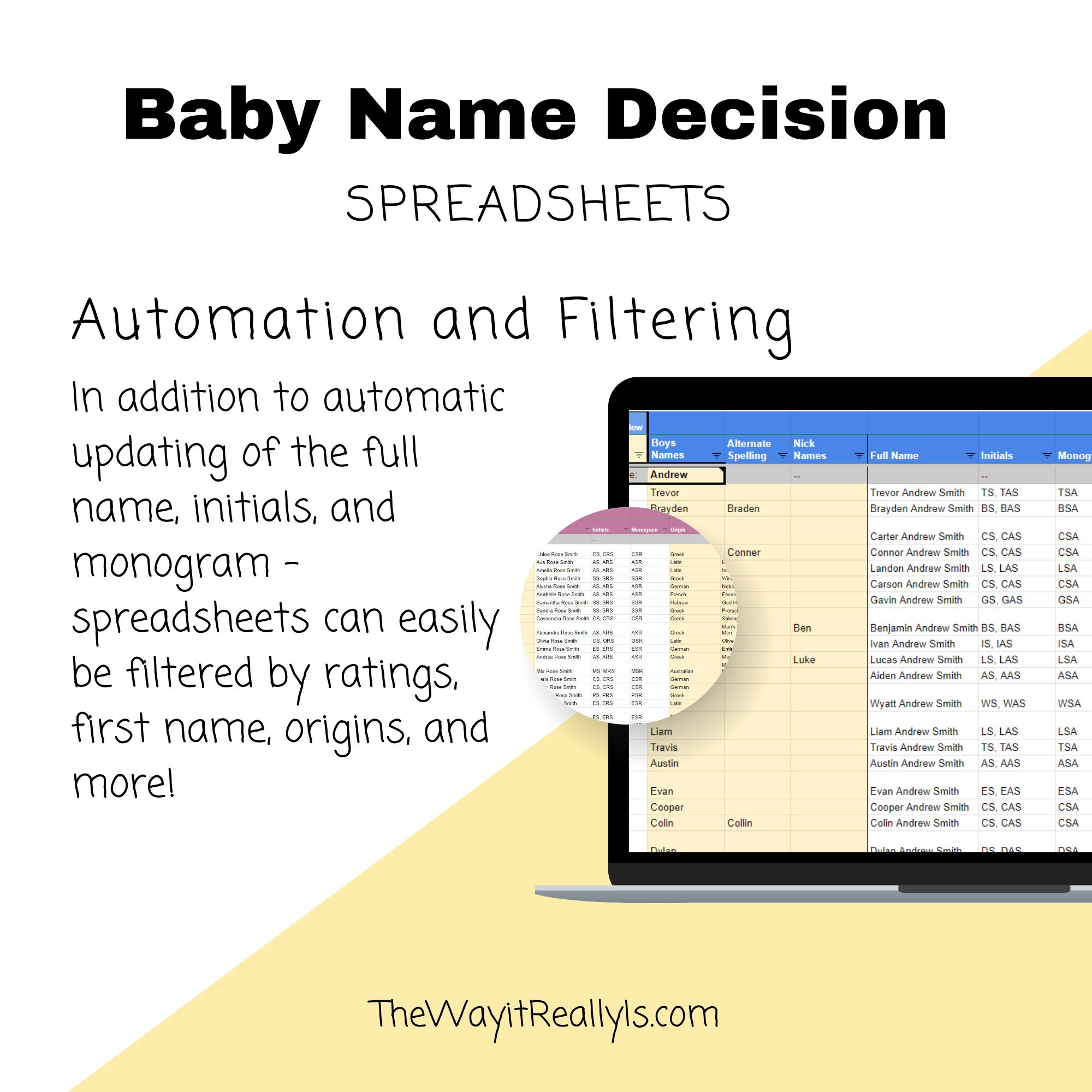 Baby Name Decision Spreadsheet, Boys Names, Girls Names, Final Baby ...