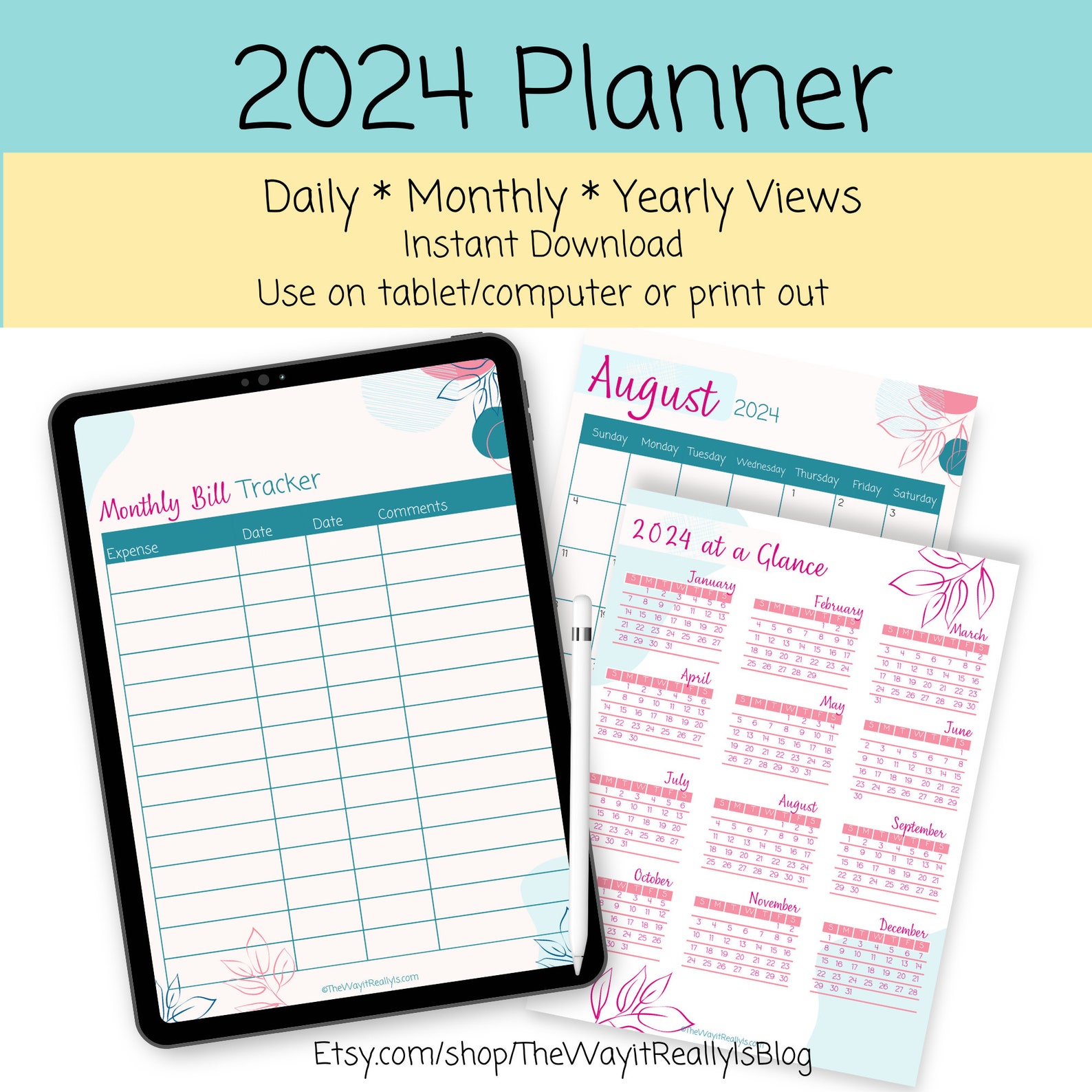 2024 Planner and Organizer, 2024 Calendar, 2024 Digital Planner ...
