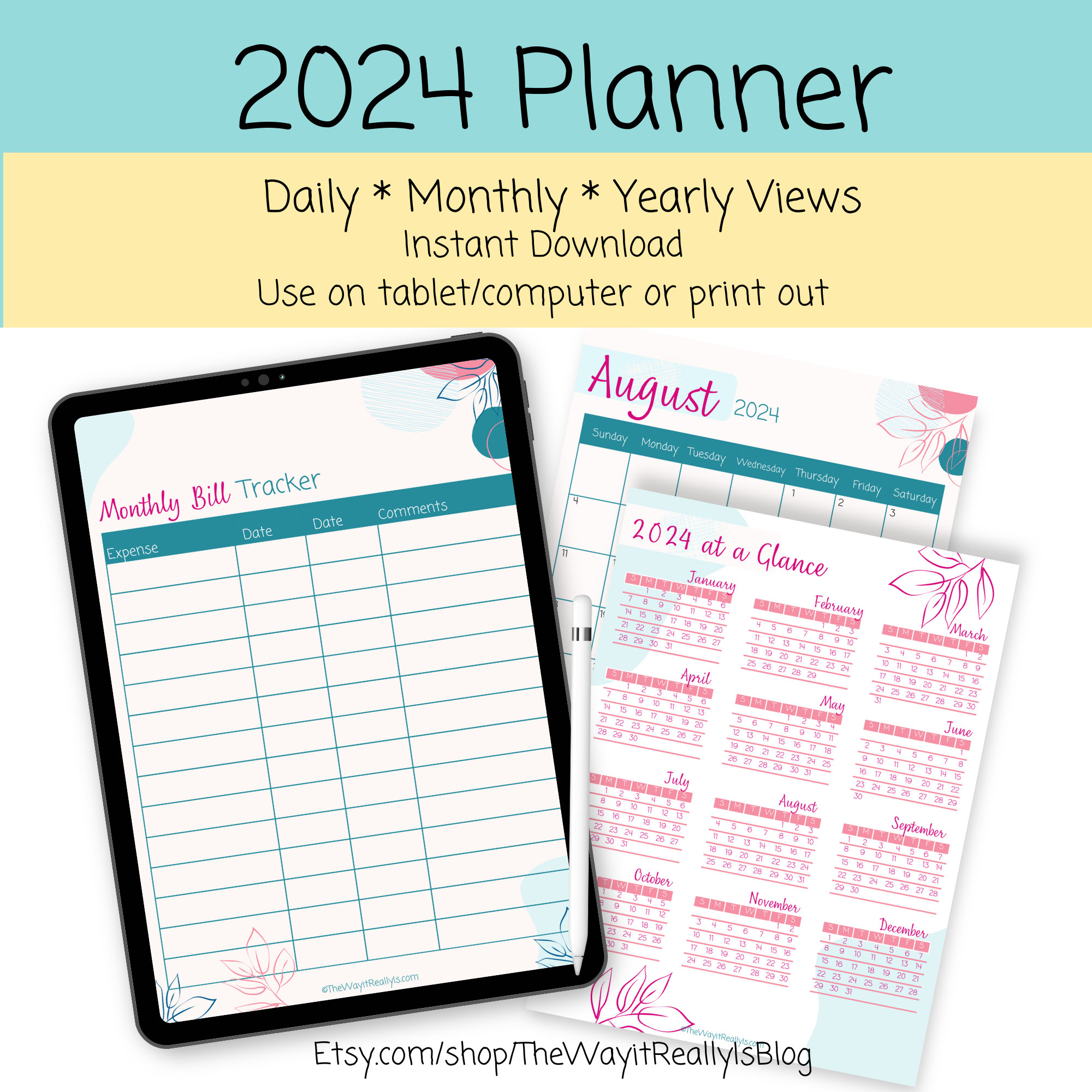 2024 Planner and Organizer, 2024 Calendar, 2024 Digital Planner ...