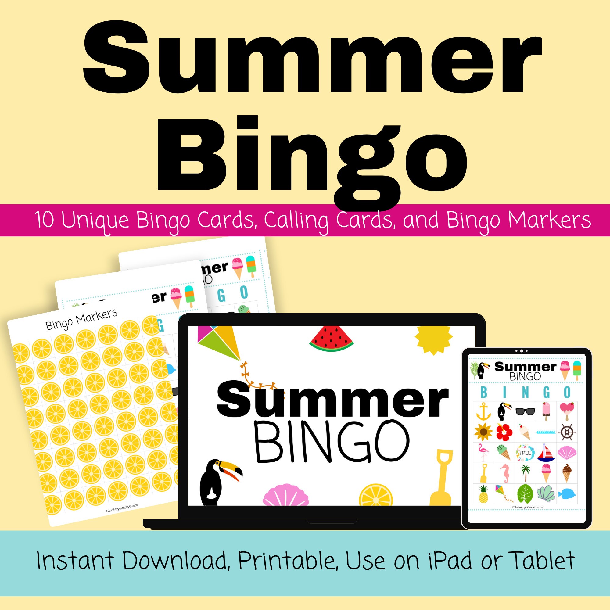 Summer Bingo Game, Summer Kids Activity, Summer Printable, Bingo Game ...
