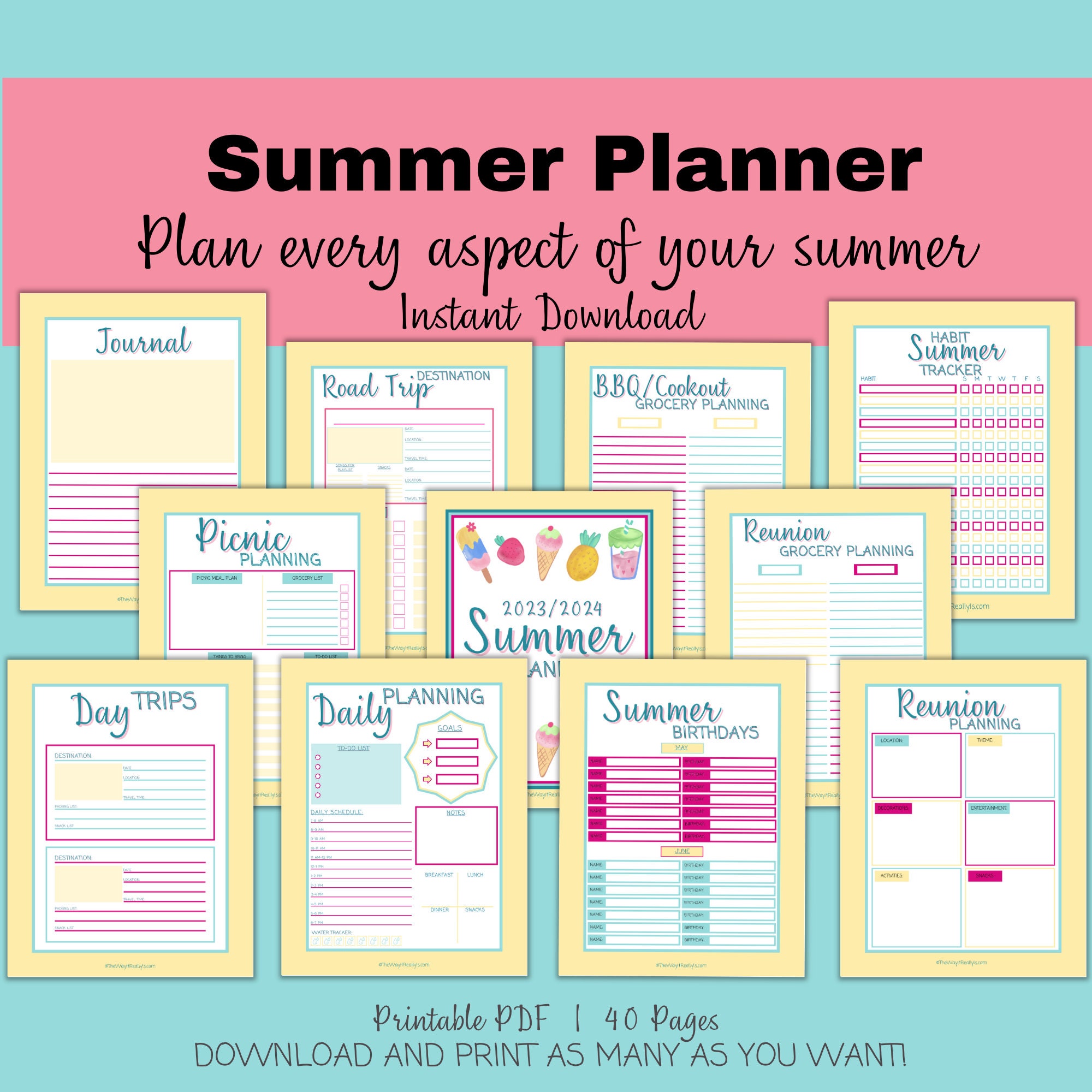 Summer Planner Printable, Summer Break, Digital Planner, Road Trip ...