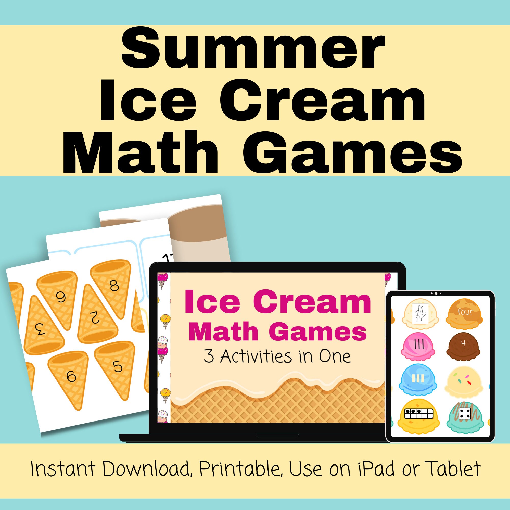 Summer Math Game, Ice Cream Math Game, Summer Math Practice, Summer ...