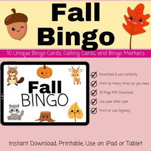 Fall Bingo Game, Fall Kids Activity, Fall Printable, Fall Camp, Bingo ...
