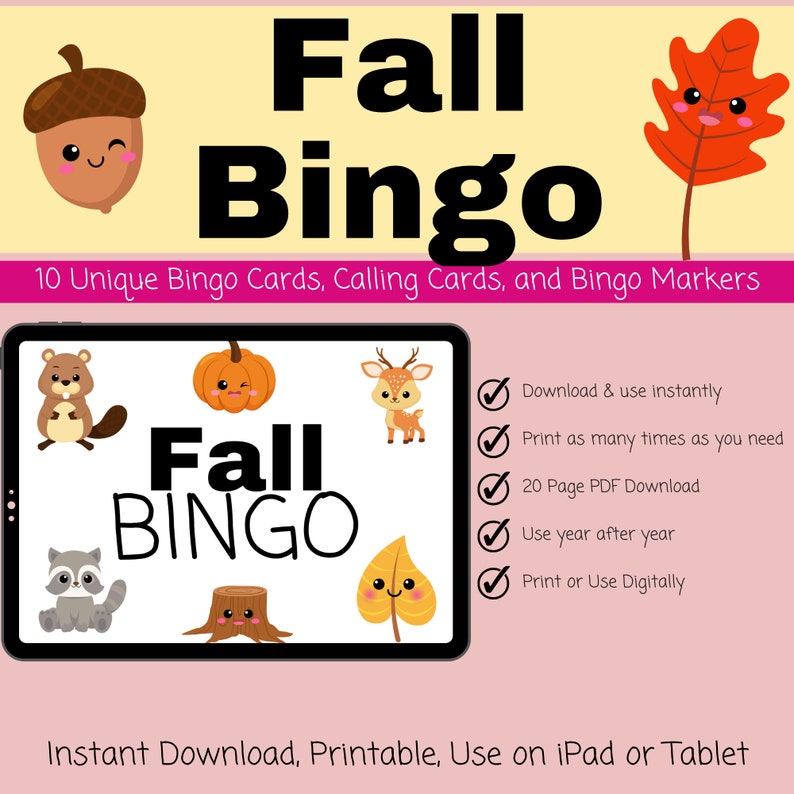 Fall Bingo Game, Fall Kids Activity, Fall Printable, Fall Camp, Bingo ...