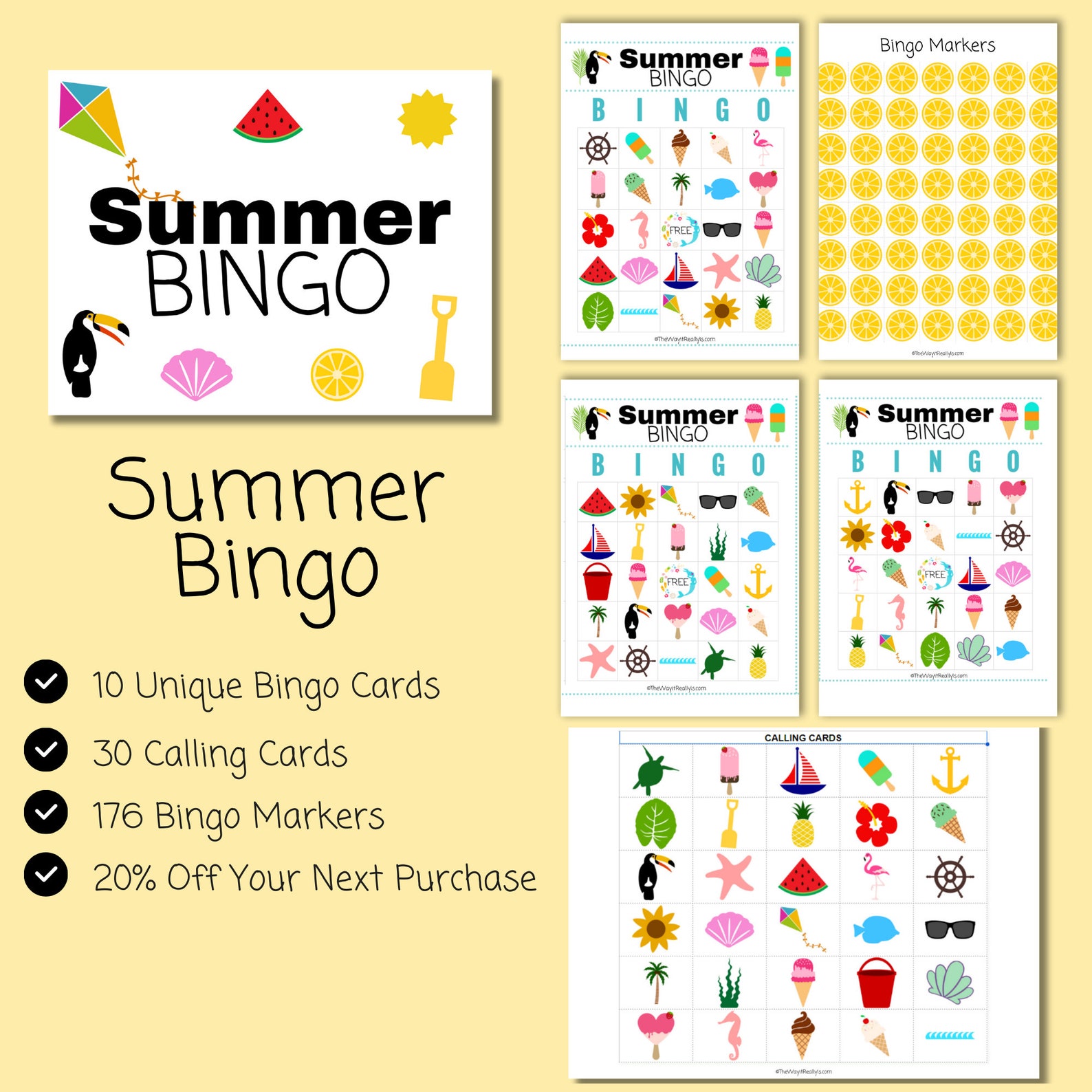 Summer Bingo Game, Summer Kids Activity, Summer Printable, Bingo Game ...