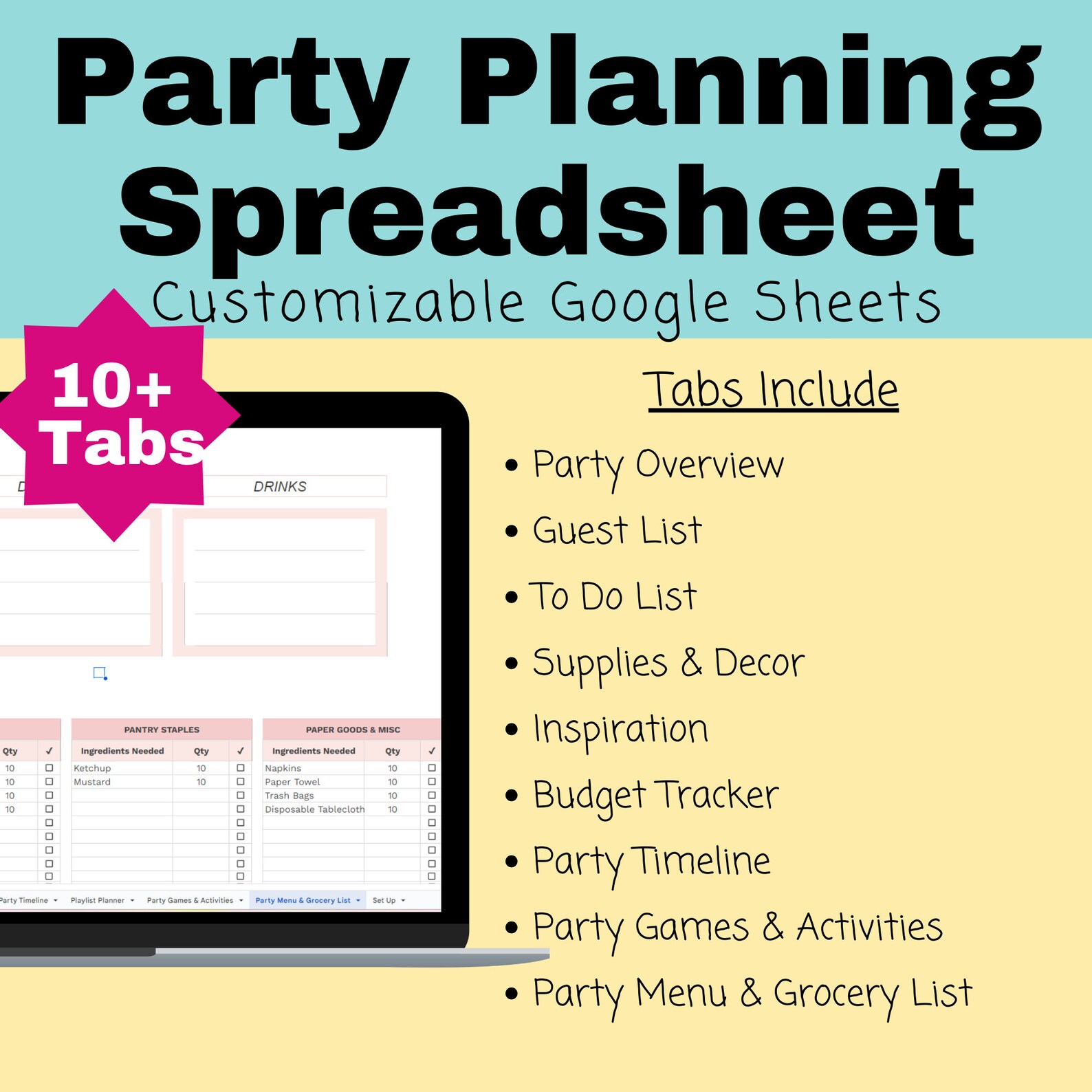 Party Planning Spreadsheet, Digital Party Planner, Party Spreadsheet ...