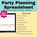 Party Planning Spreadsheet, Digital Party Planner, Party Spreadsheet ...