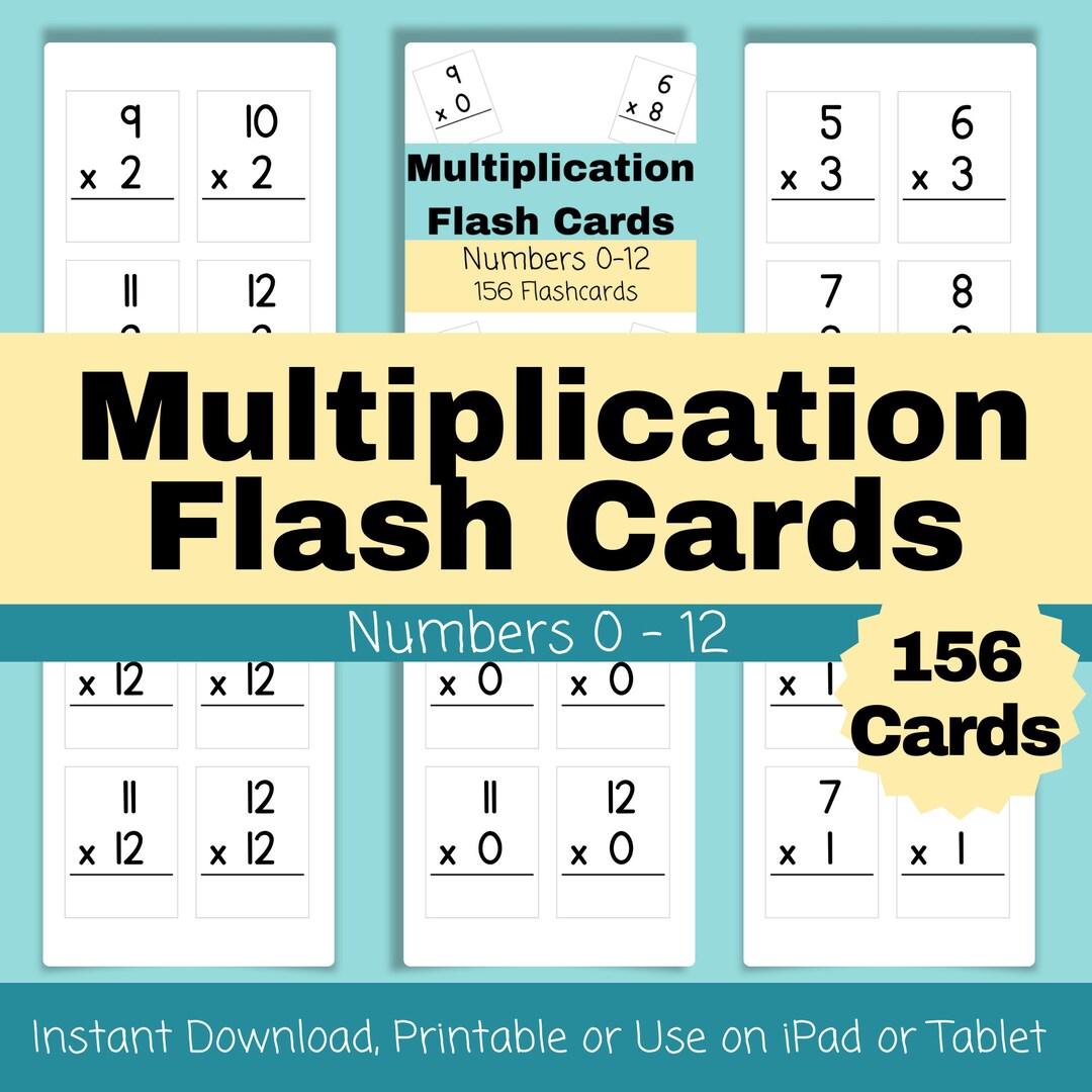 Multiplication Flash Cards 1-12 and Answers, Flashcards, Multiplication ...