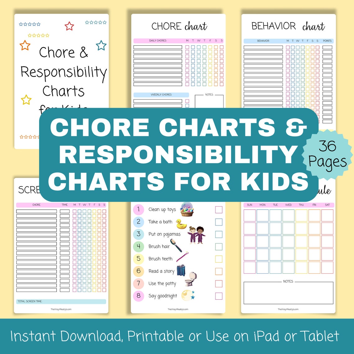 Chore Chart Printable, Kids Chore Chart, Responsibility Charts for Kids ...