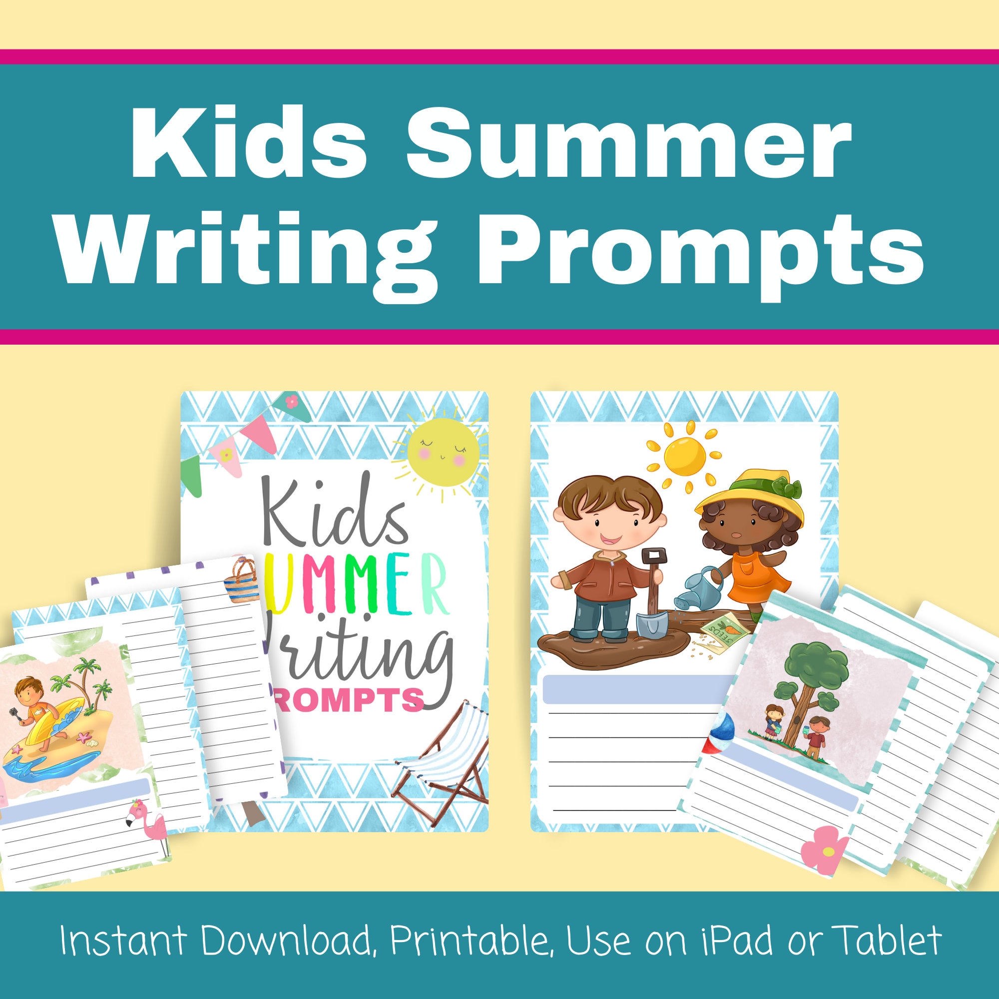 Kids Summer Guided Journal, Photo Journal Prompts, Kids Summer Journal ...