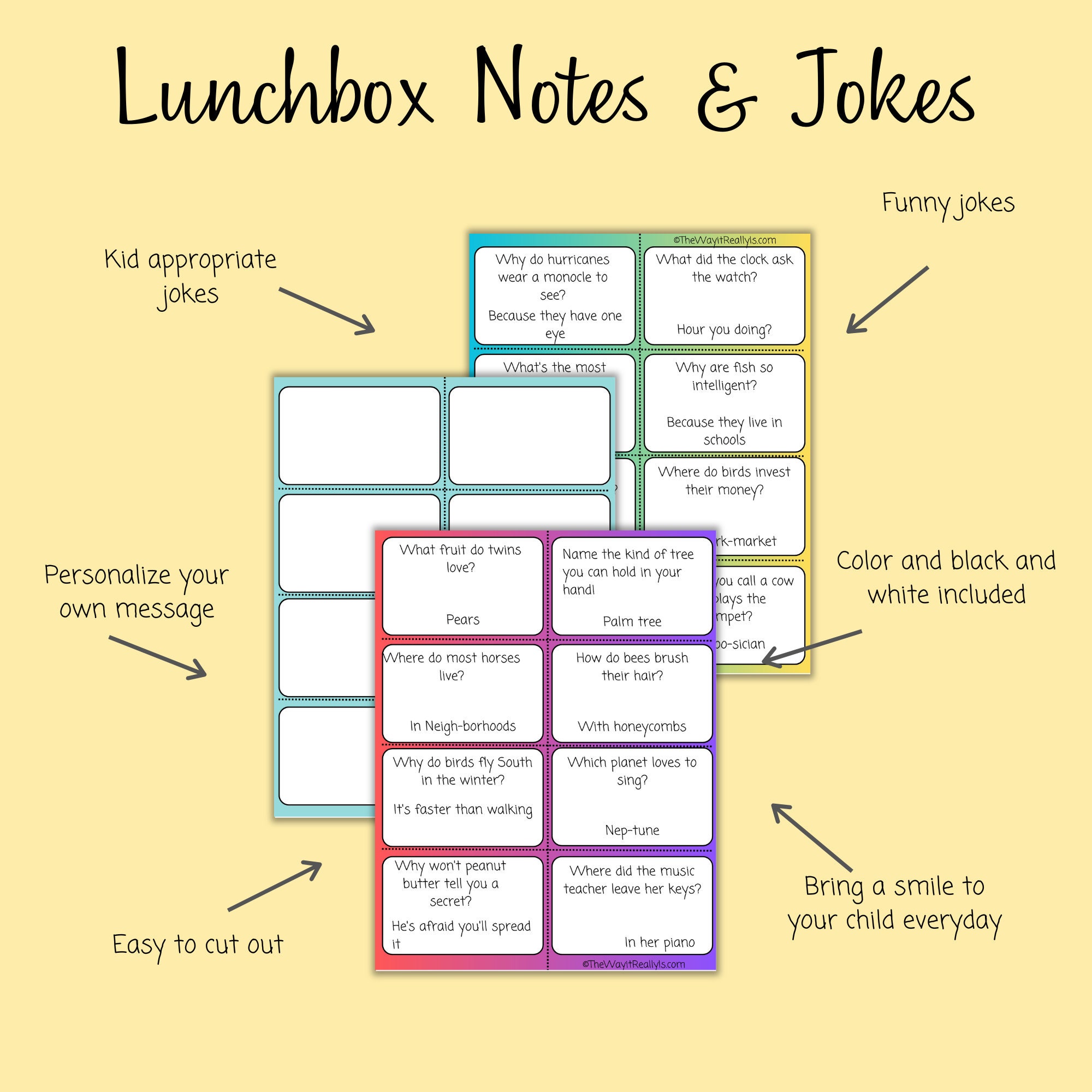 Printable Lunchbox Notes Jokes for Kids, Back to School, Encouragement ...