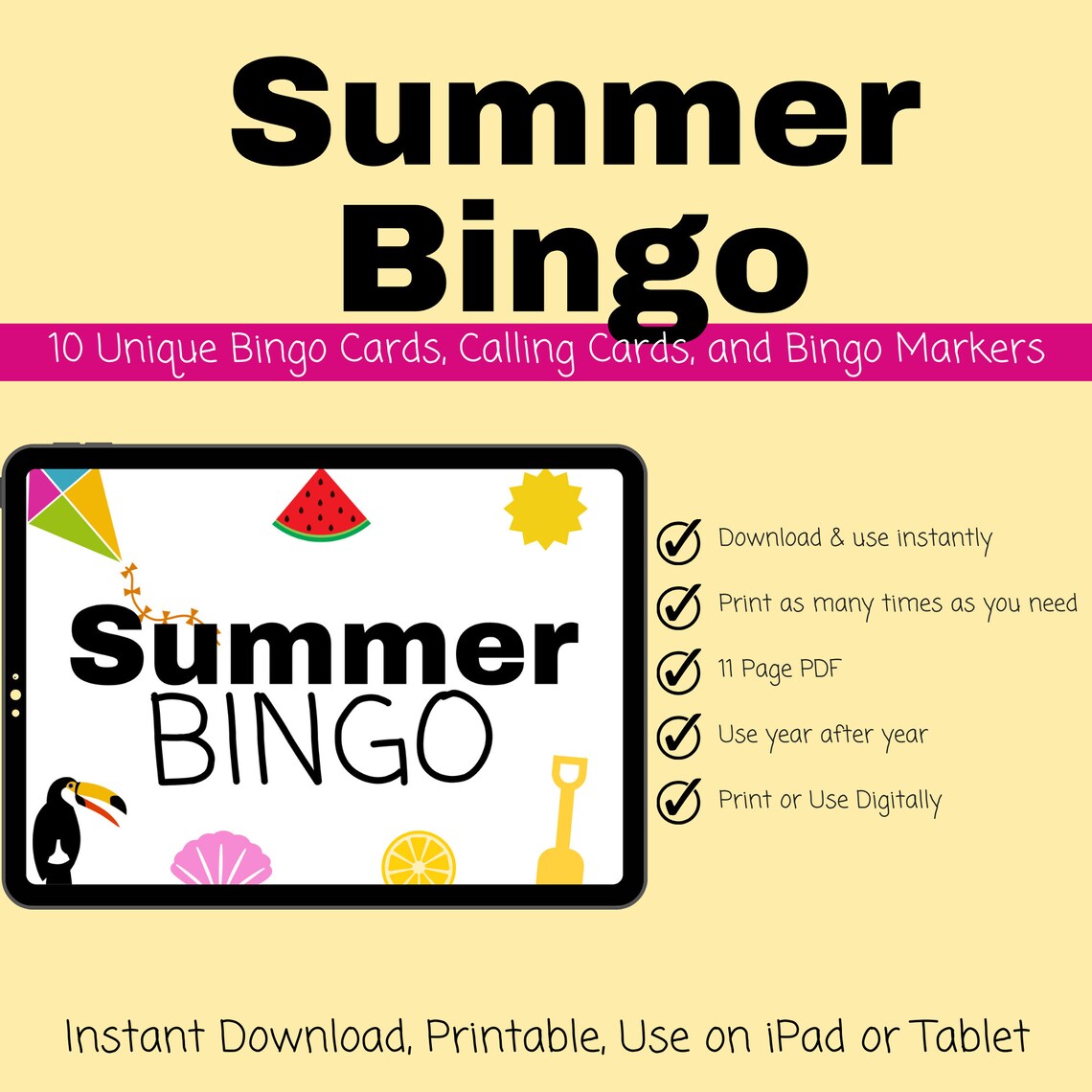 Summer Bingo Game, Summer Kids Activity, Summer Printable, Summer Camp ...