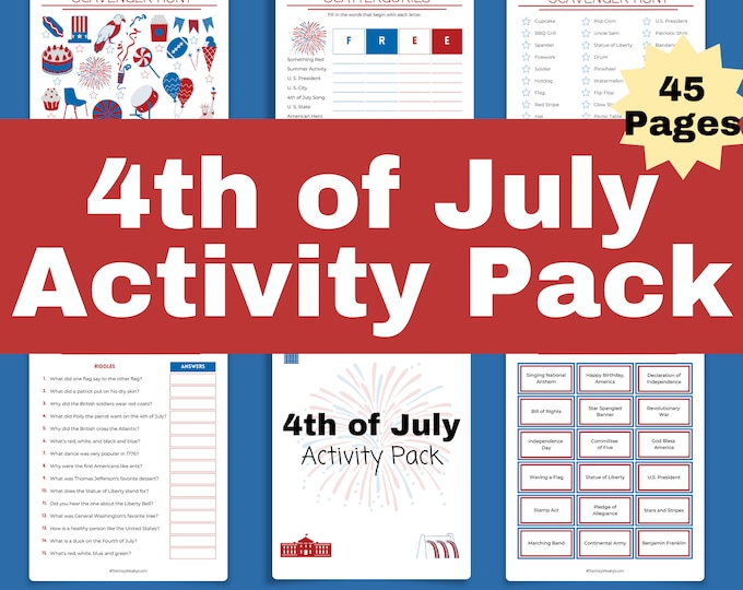 4th of July Activity Pack for Kids, Patriotic Party Activities Bundle ...