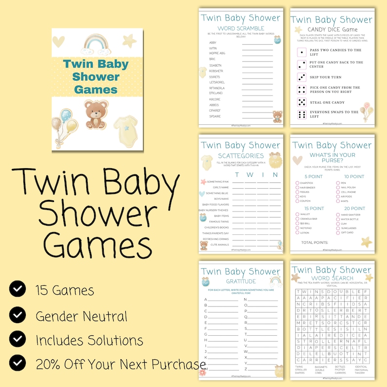 Twin Baby Shower Games, Baby Shower Games, Twin Baby Shower Game ...
