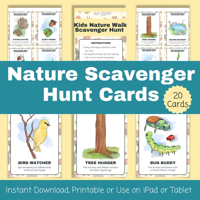 Kids Nature Scavenger Hunt Cards, Scavenger Hunt Printable, Scavenger ...