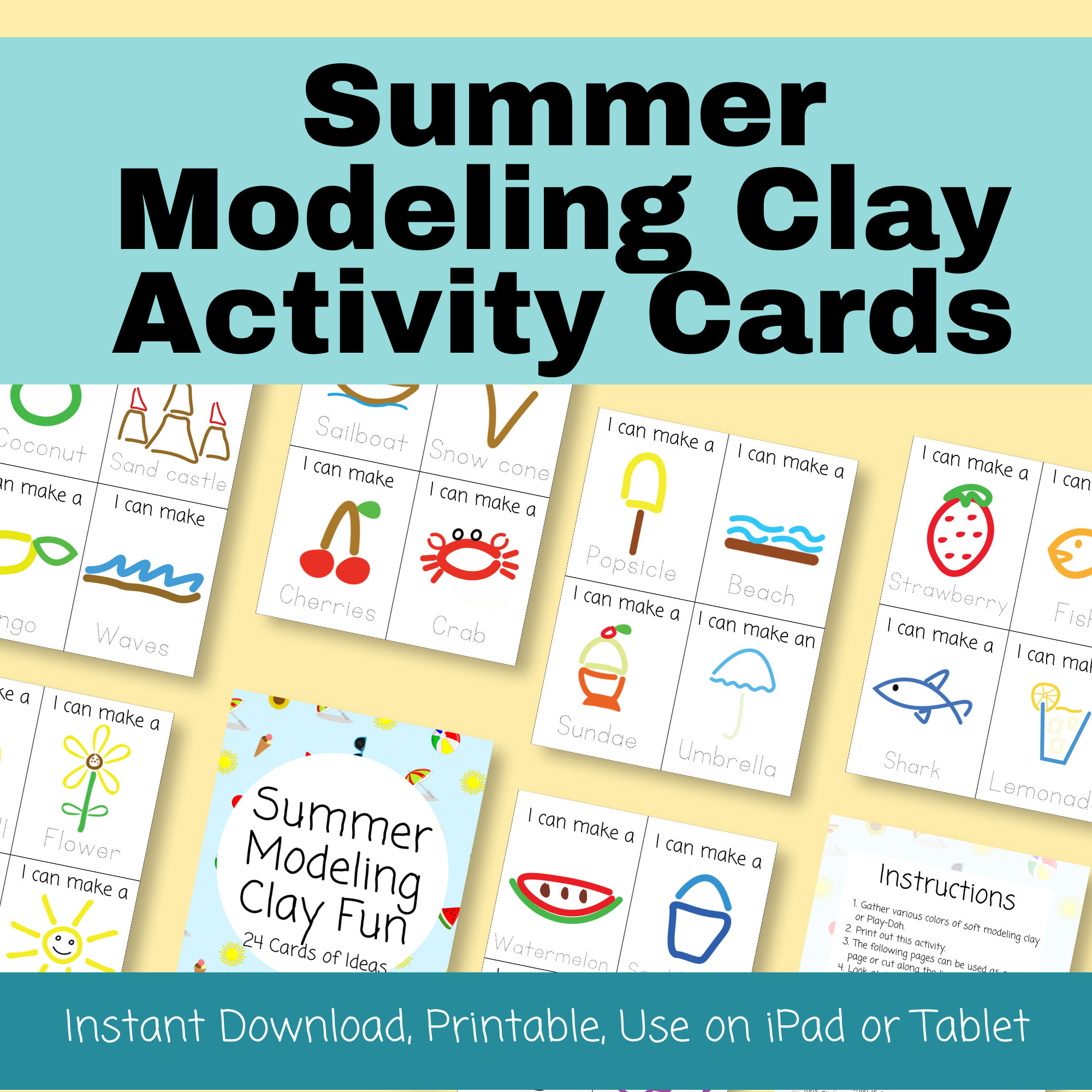 Play Doh Mats, 24 Cards, Kids Summer Activity, Learning Activity With ...