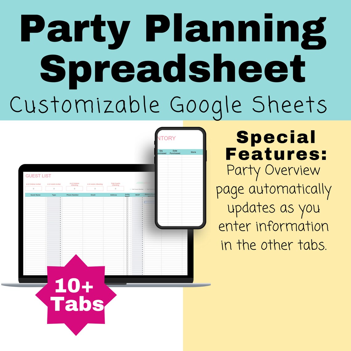 Party Planning Spreadsheet, Digital Party Planner, Party Spreadsheet ...