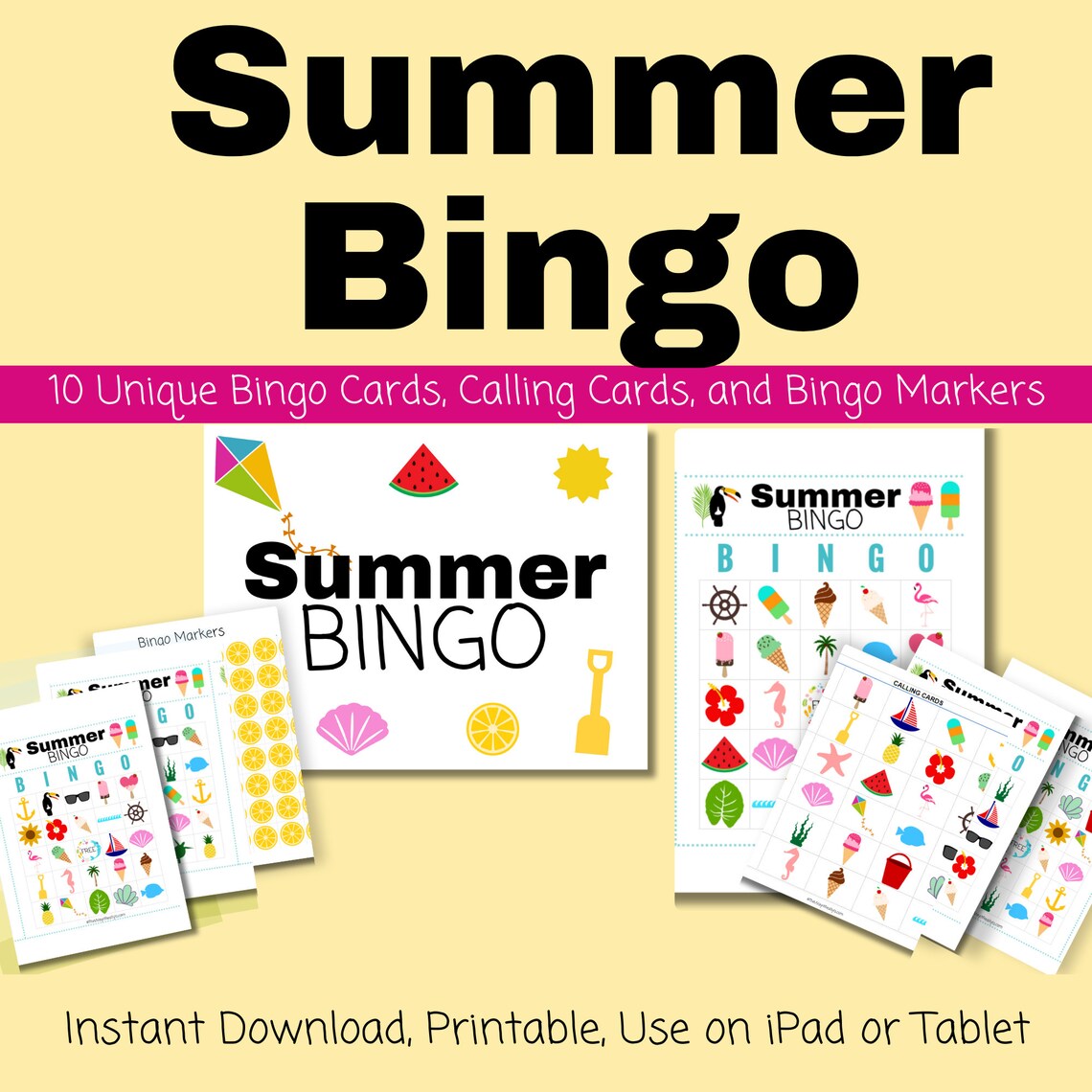 Summer Bingo Game, Summer Kids Activity, Summer Printable, Summer Camp ...