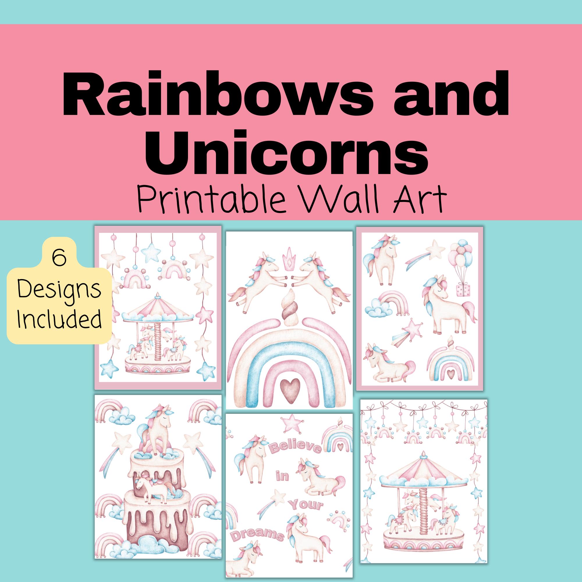 Unicorns and Rainbows Wall Art, 6 Designs Printable for Bedroom Walls ...