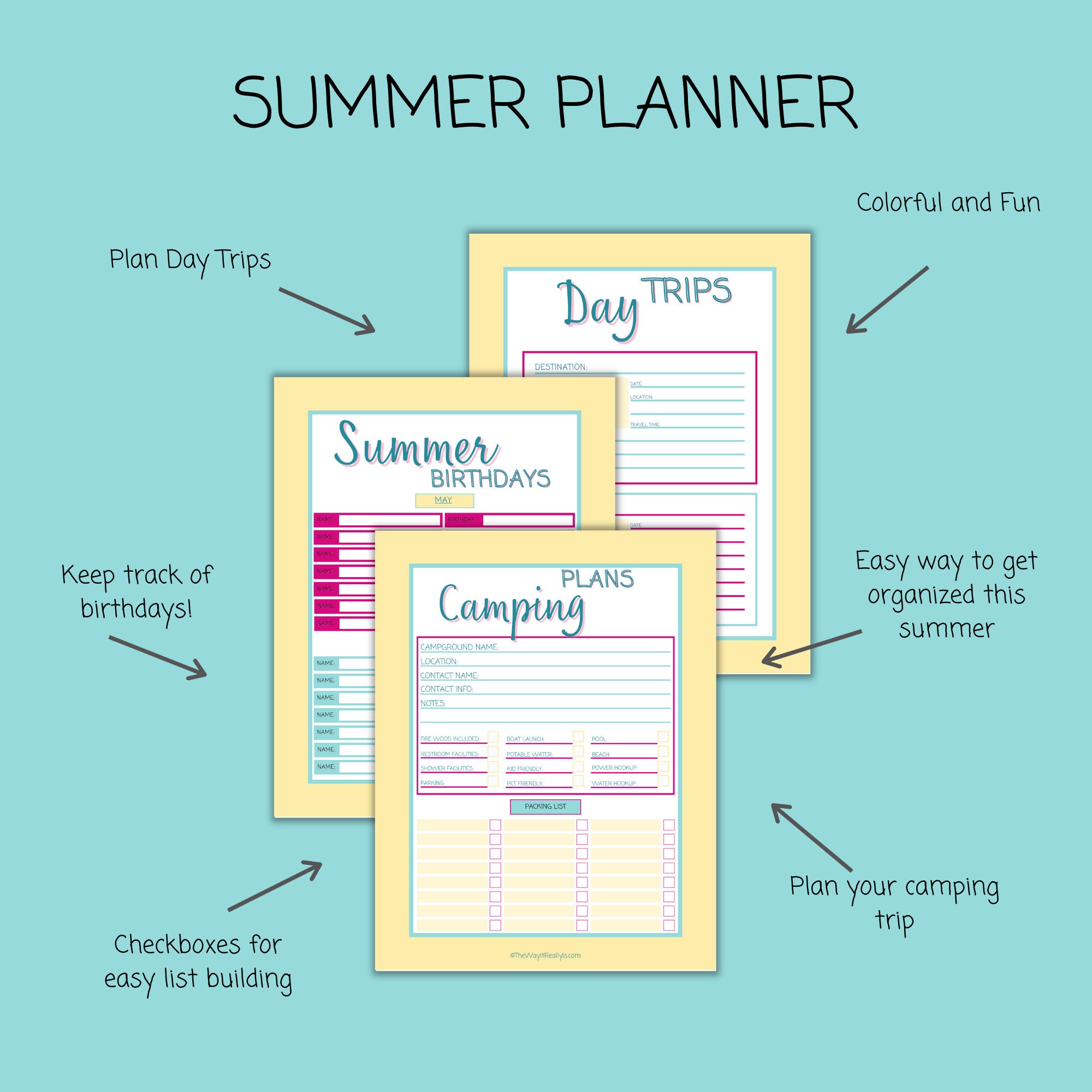 Summer Planner Printable, Summer Break, Digital Planner, Road Trip ...
