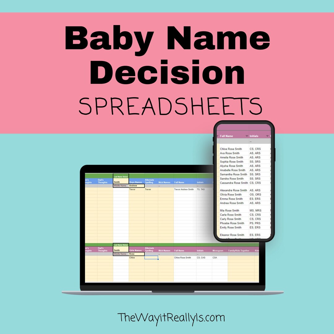 Baby Name Decision Spreadsheet, Boys Names, Girls Names, Final Baby ...