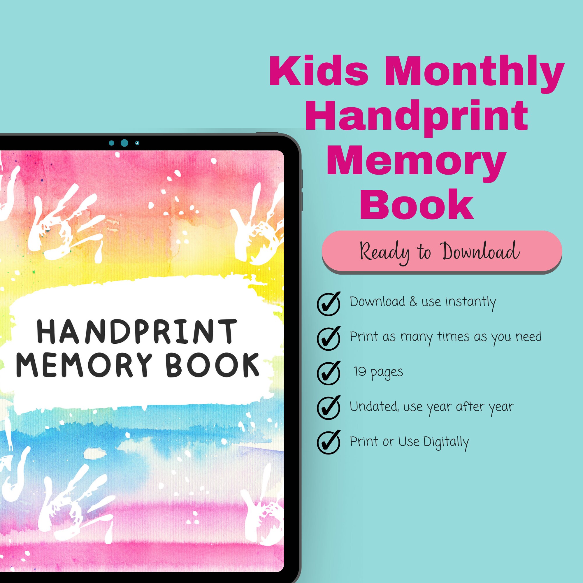 Kids Monthly Handprint Memory Book, Keepsake Journal, Handprint Art ...