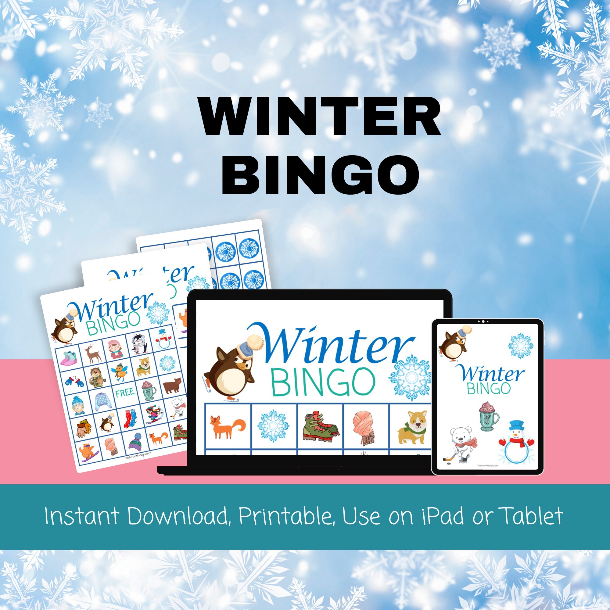 Winter Bingo Game, Bingo Game for Kids and Adults, Entertain Children ...