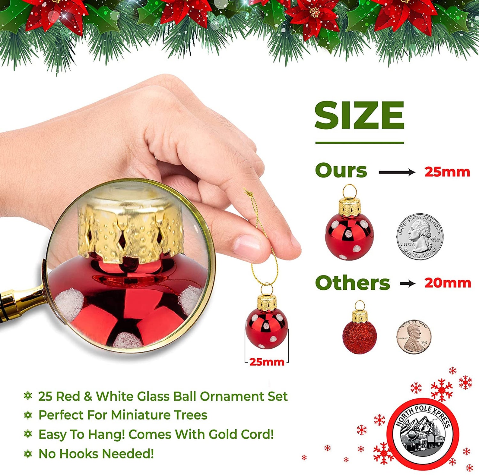 1 Inch Mini Red & White Peppermint Glass Ball Christmas Ornaments Set ...