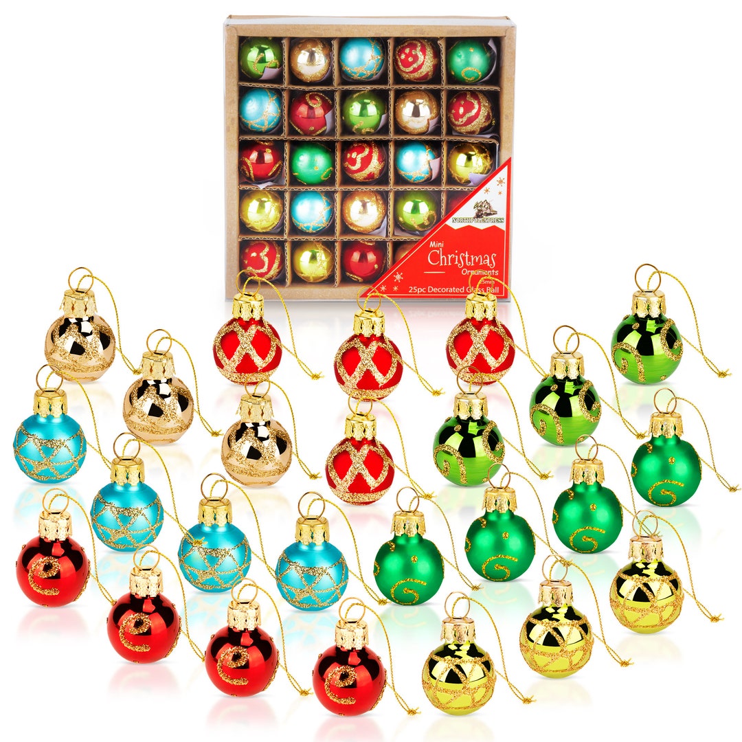 1 Inch Mini Vintage Multi Color Glass Ball Christmas Ornaments Set of ...