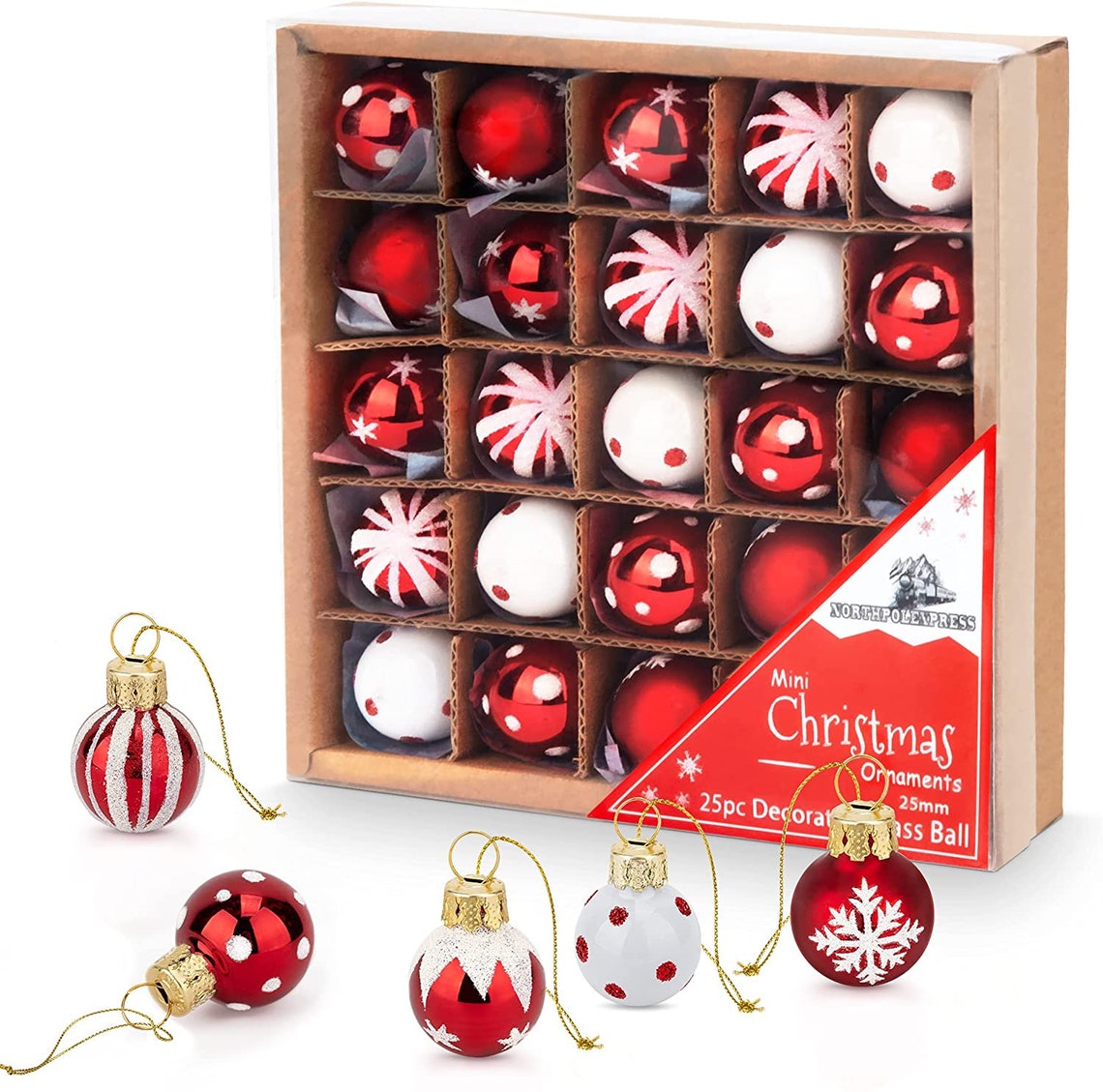 1 Inch Mini Red & White Peppermint Glass Ball Christmas Ornaments Set ...