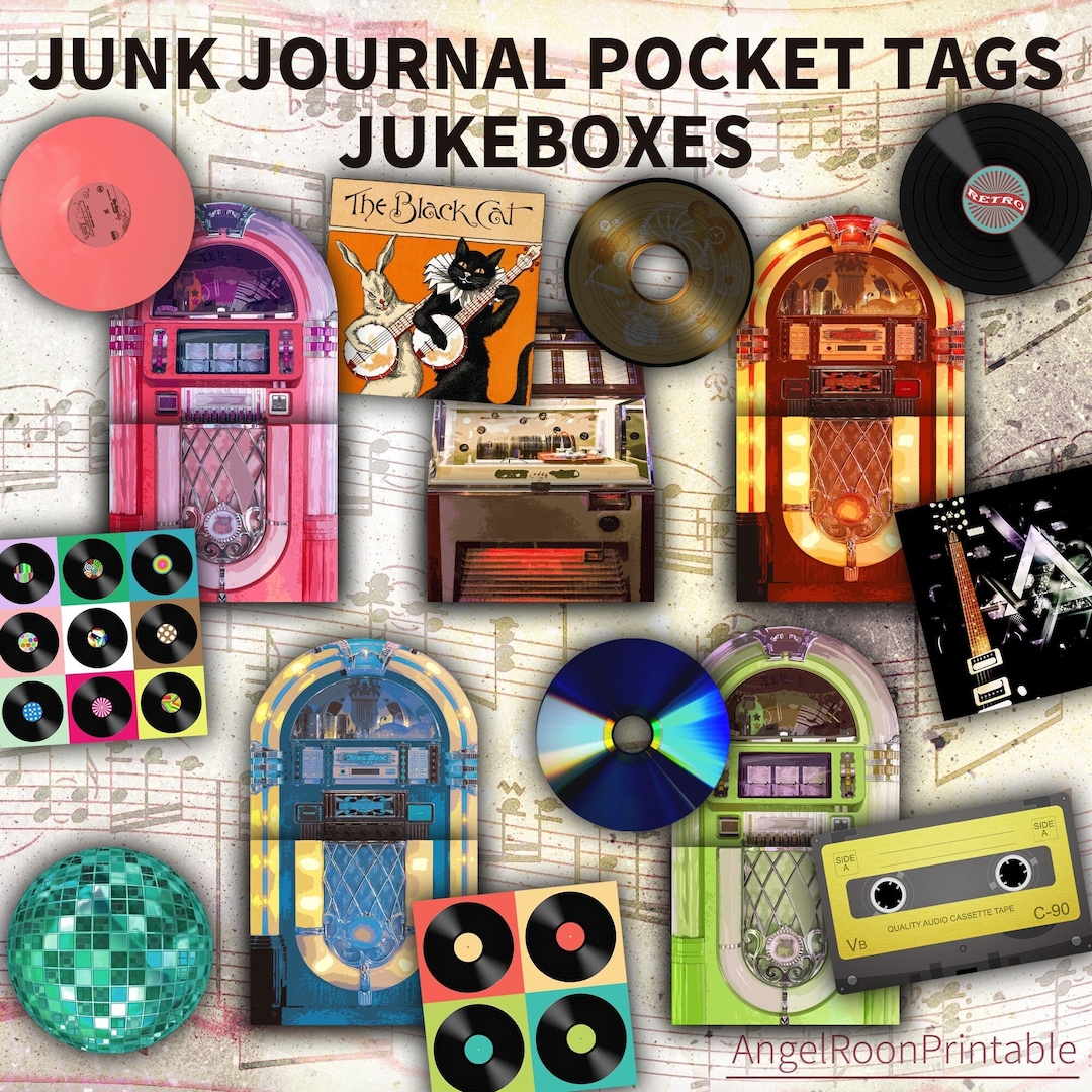 Vintage Jukeboxes Junk Journal Pocket Tags, Music Player, Retro, Loaded ...