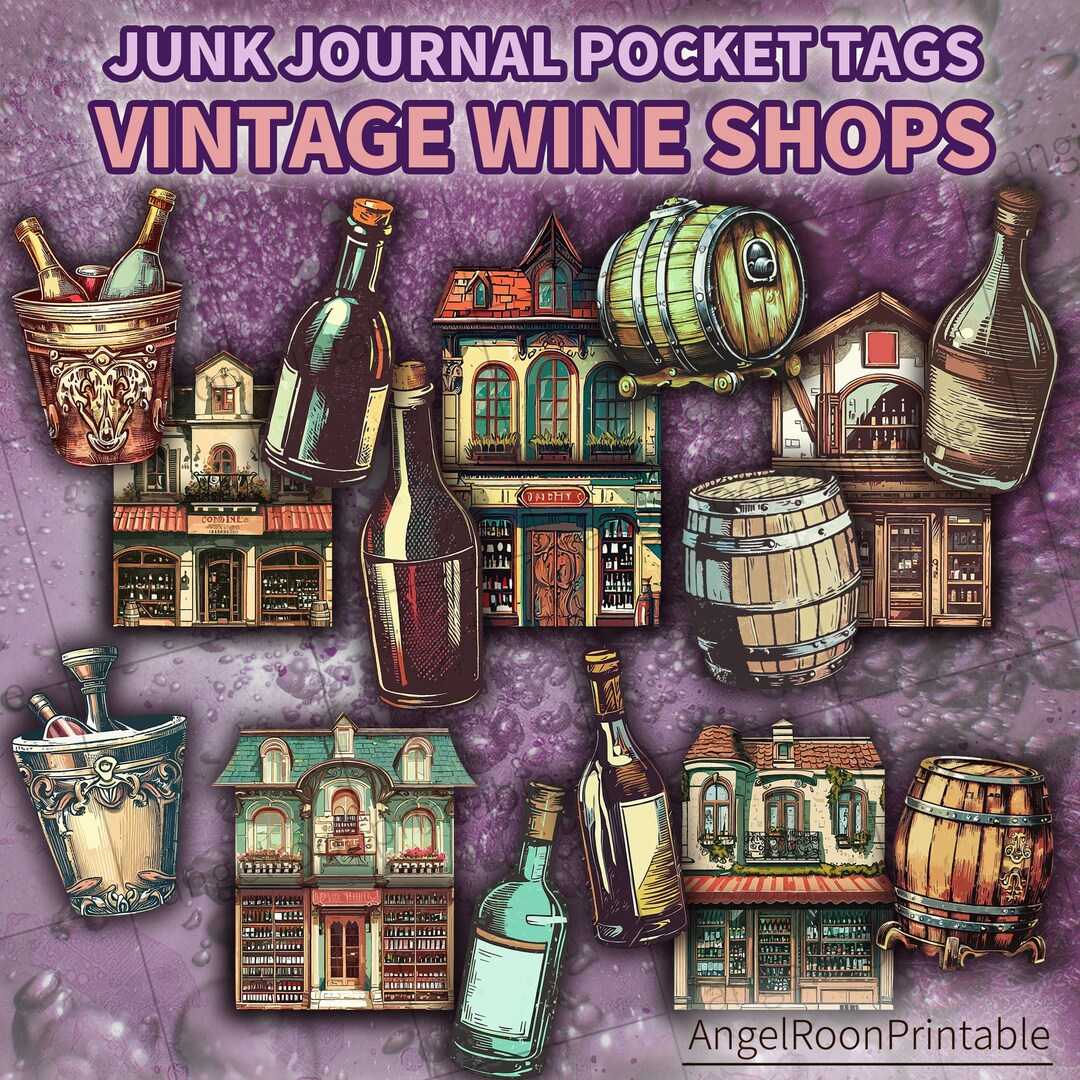 Vintage Wine Shops Junk Journal Pocket Tags: Alcohol Houses Ephemera ...