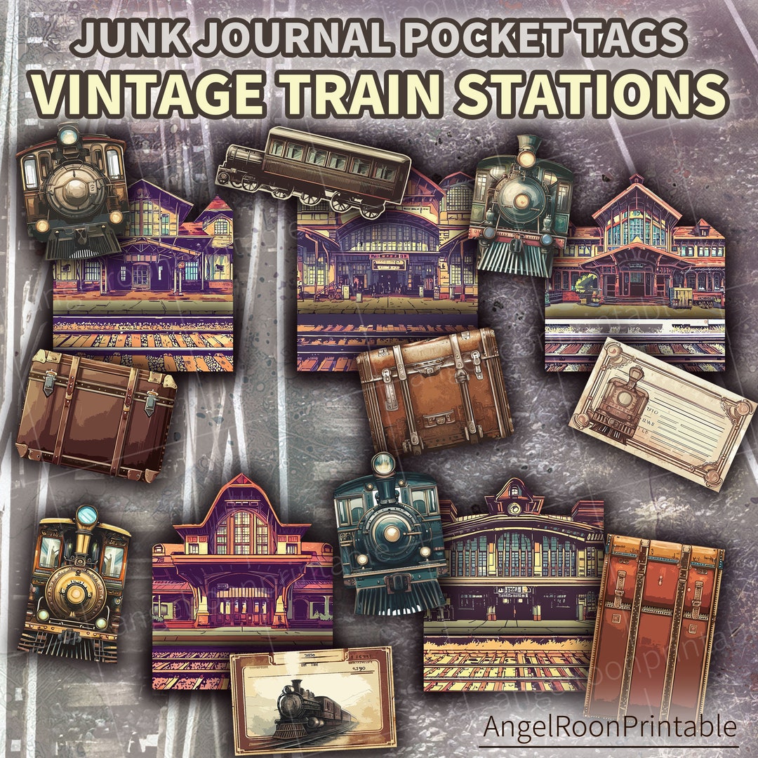 Vintage Train Stations Junk Journal Travel Pocket Tags, Journey, Full ...