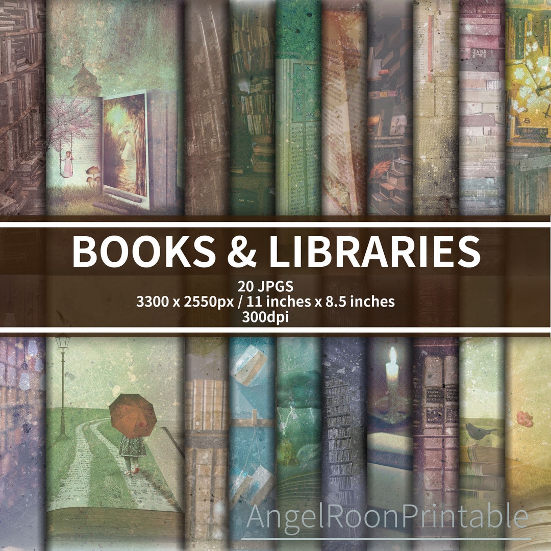 Art Journal Page, Books and Libraries Junk Journal Paper Pack, Book ...