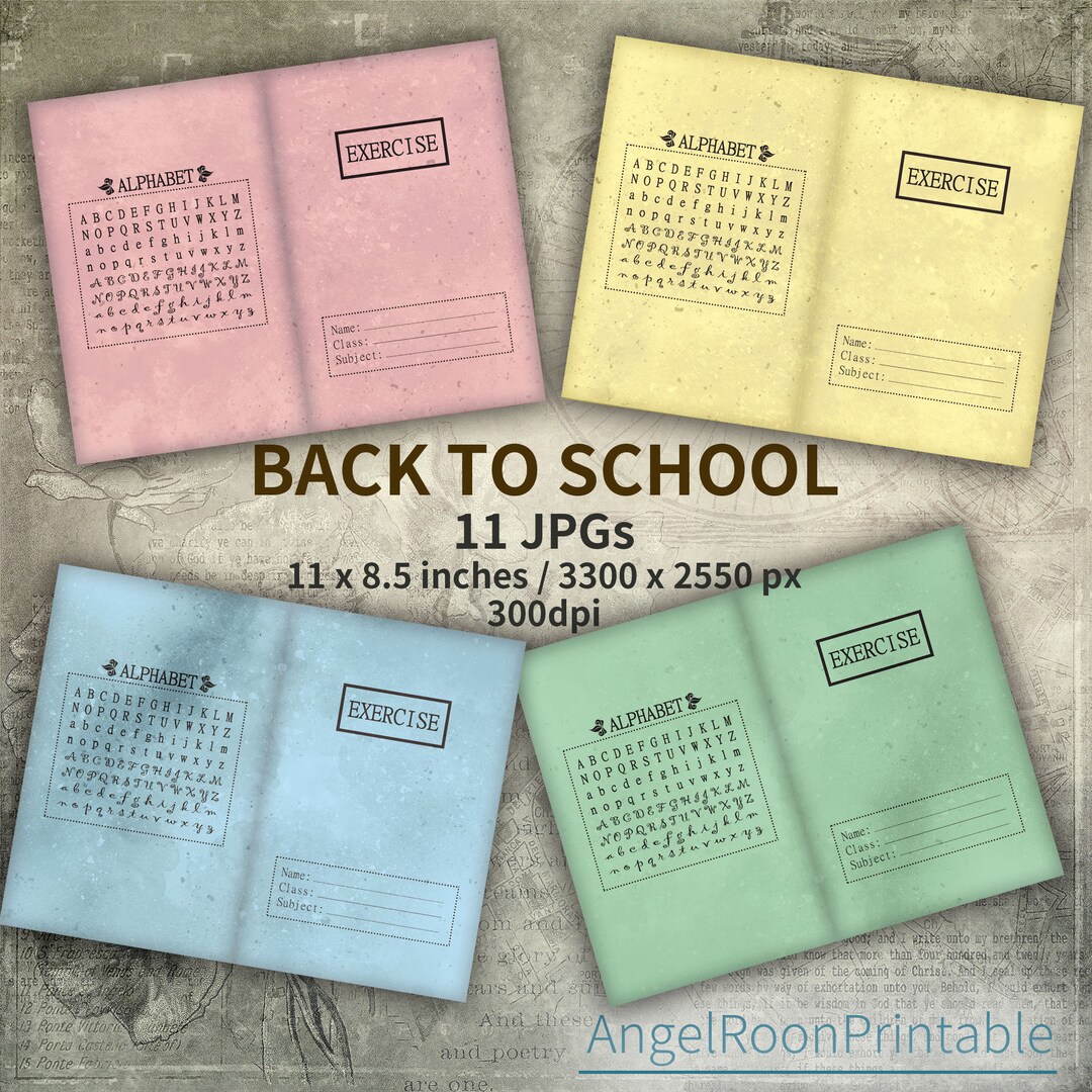 Vintage Junk Journal Page Pack, Printable Old Exercise Book, Back to ...