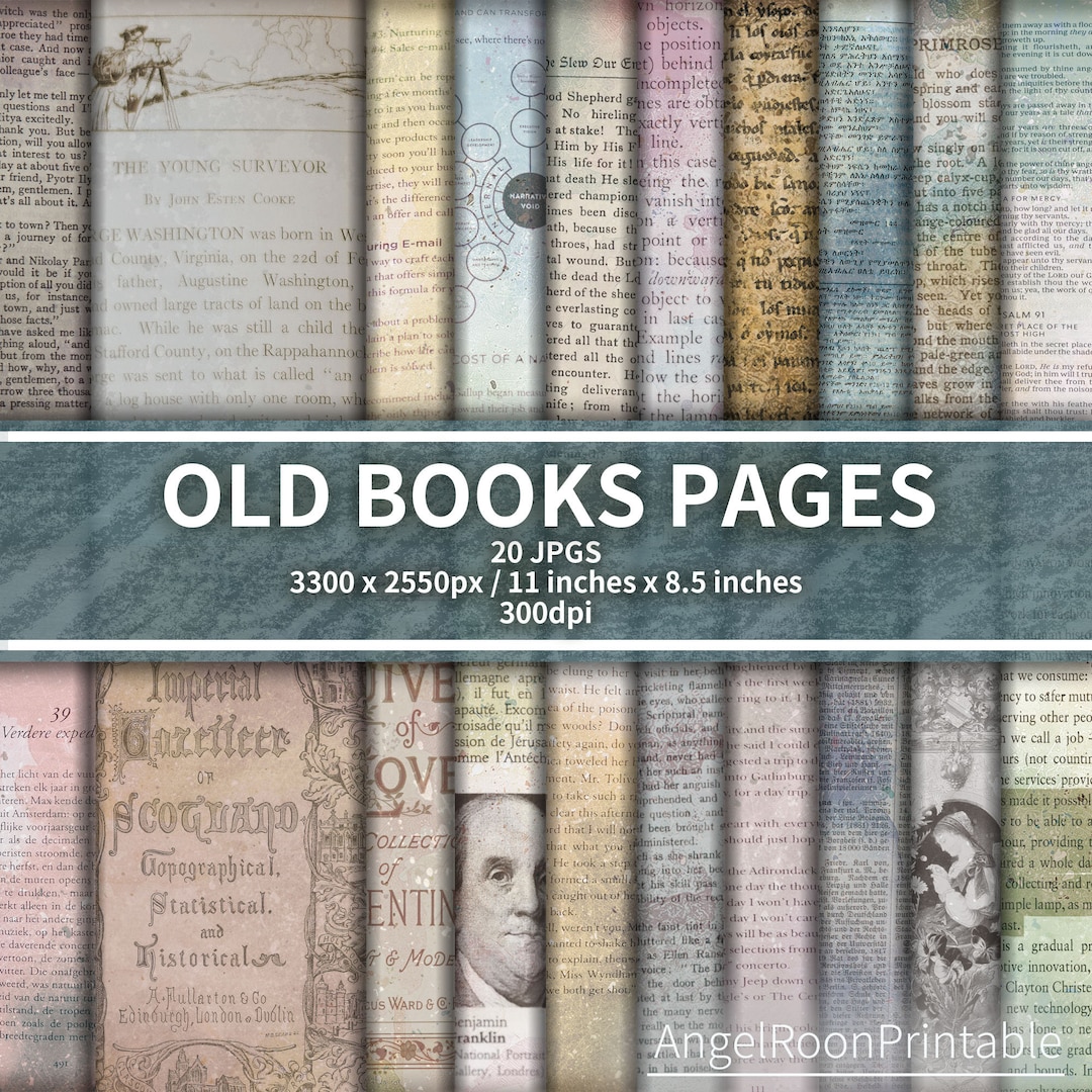 Stained Old Books Pages Junk Journal Paper Pack, Dyed Vintage Text ...