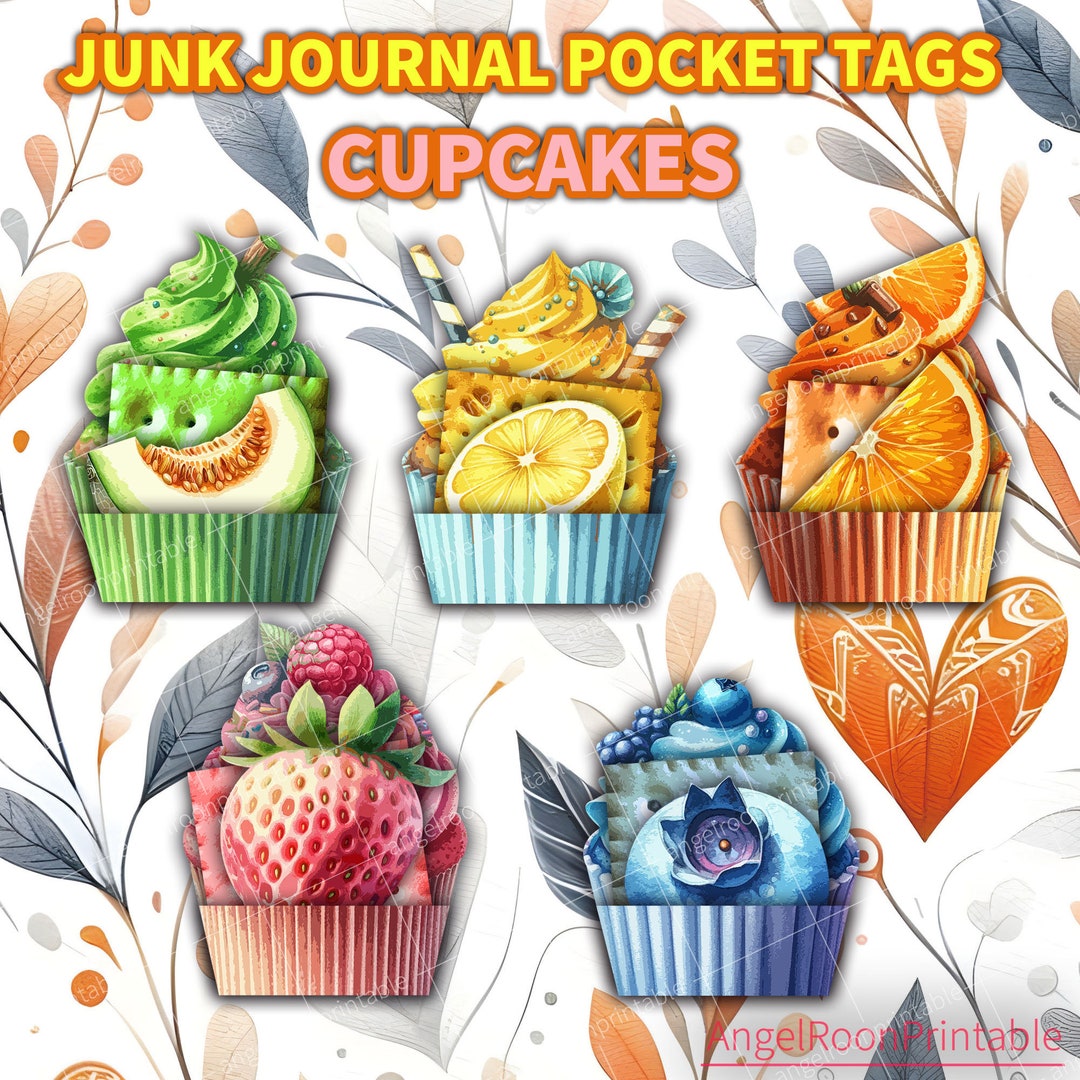 Cupcakes Junk Journal Pocket Tags, Cakes, Dessert, Bakery, Sweet ...