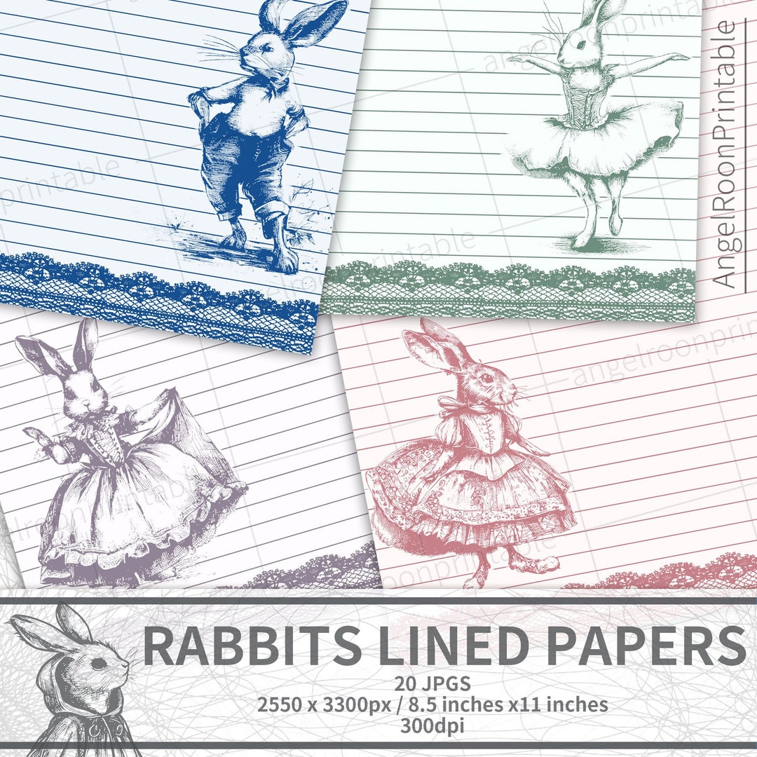 Rabbit Lined Paper Set | Bunny Letter Sheet Pack | Hare Junk Journal ...