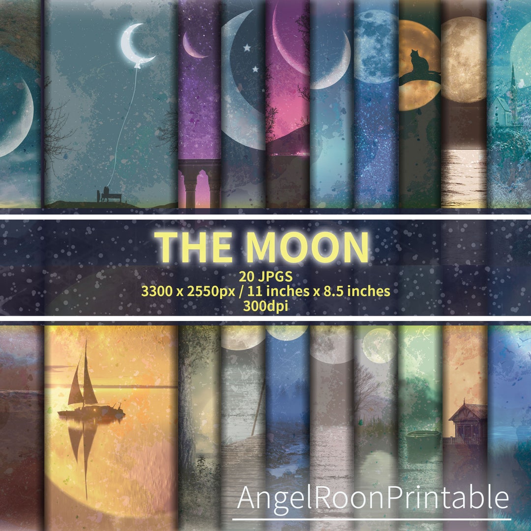 Junk Journal Moon Digital Paper Pack, Romantic Moon Night, Crescent ...