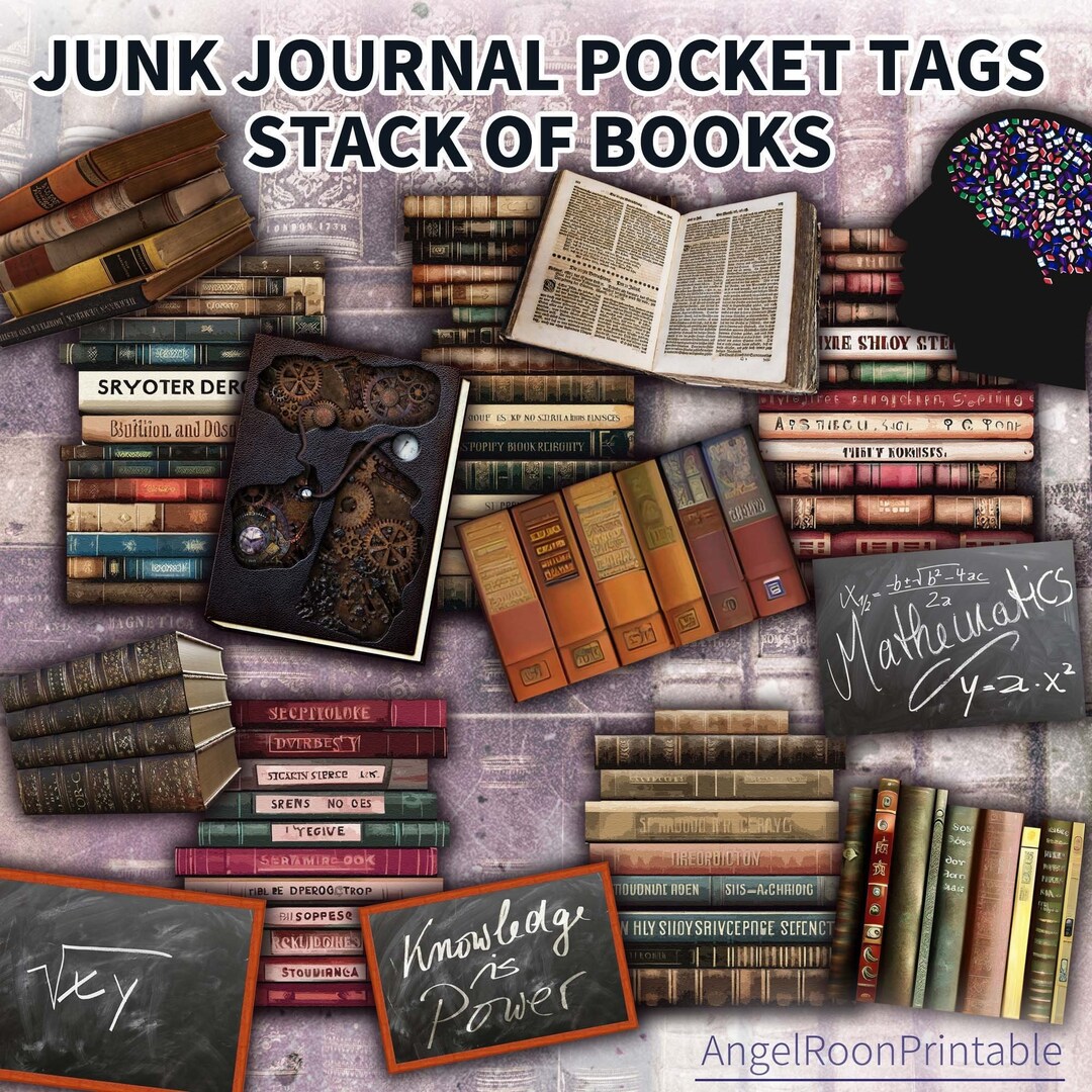 Digital Junk Journal Books Pocket Tags Reader Reading Book - Etsy