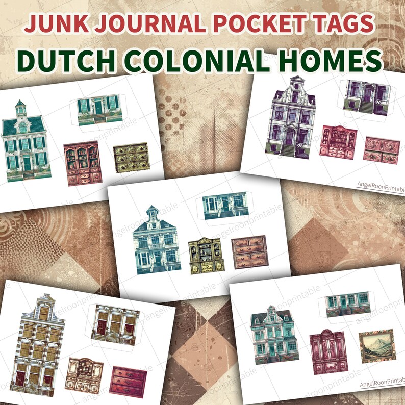 Dutch Colonial Homes Junk Journal Pocket Tags: Vintage Ephemera ...