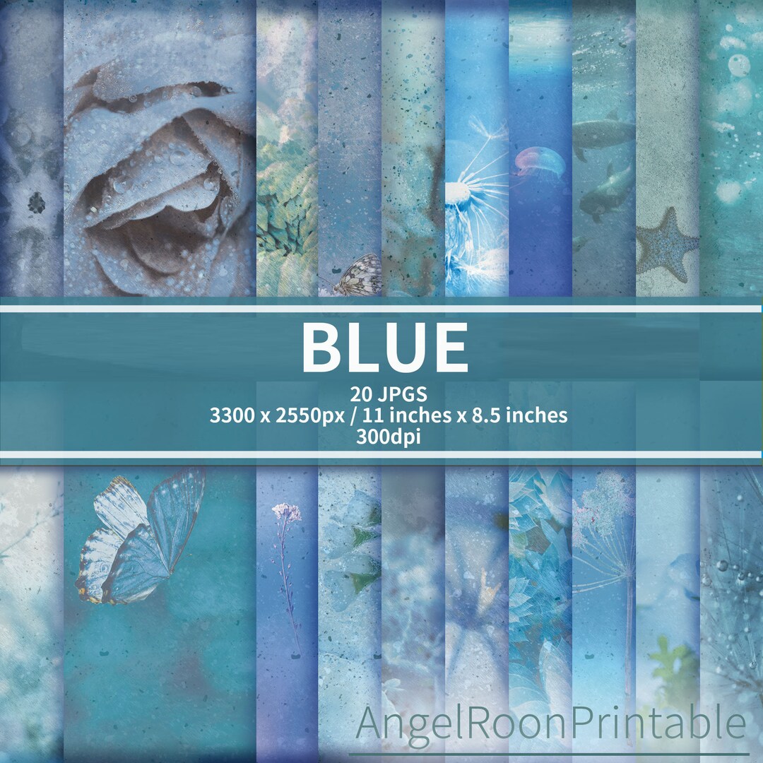 Blue Scrapbook Background Pack | Ocean and Flower Junk Journal Paper ...
