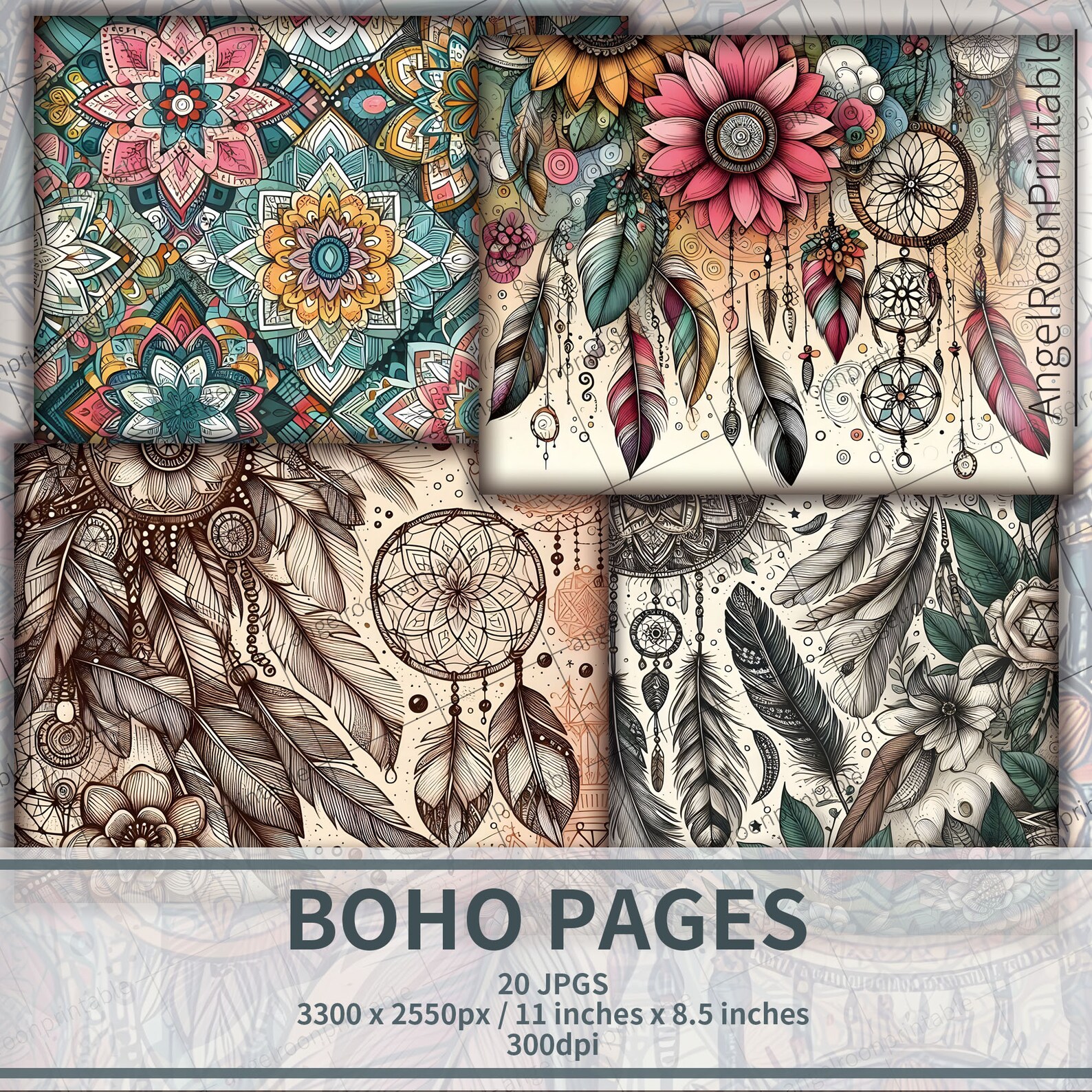 Boho Junk Journal Covers, Bohemian Background Page, Colorful Hippie ...