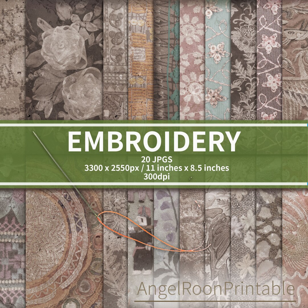 Embroidery Junk Journal Background Page Pack, Textile Texture Scrapbook ...